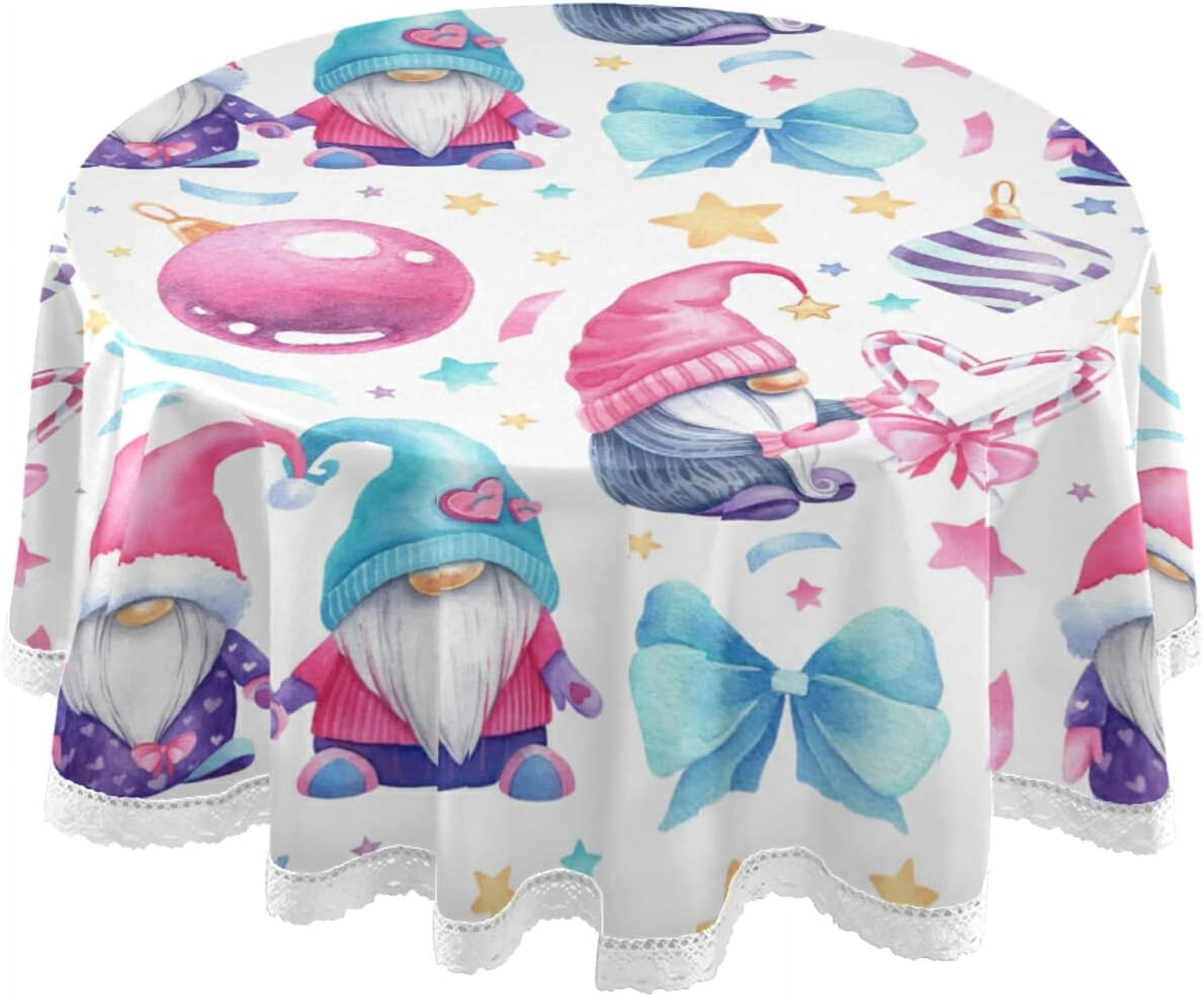Dreamtimes Сute Сhristmas Gnomes Round Tablecloth 60",Party Lace Round ...