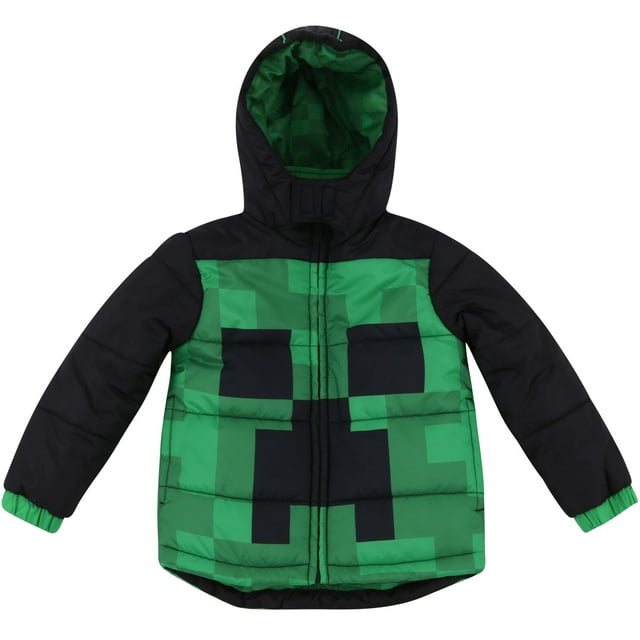 Dreamwave Minecraft Creeper Zip-Up Character Puffer Jacket for Little ...