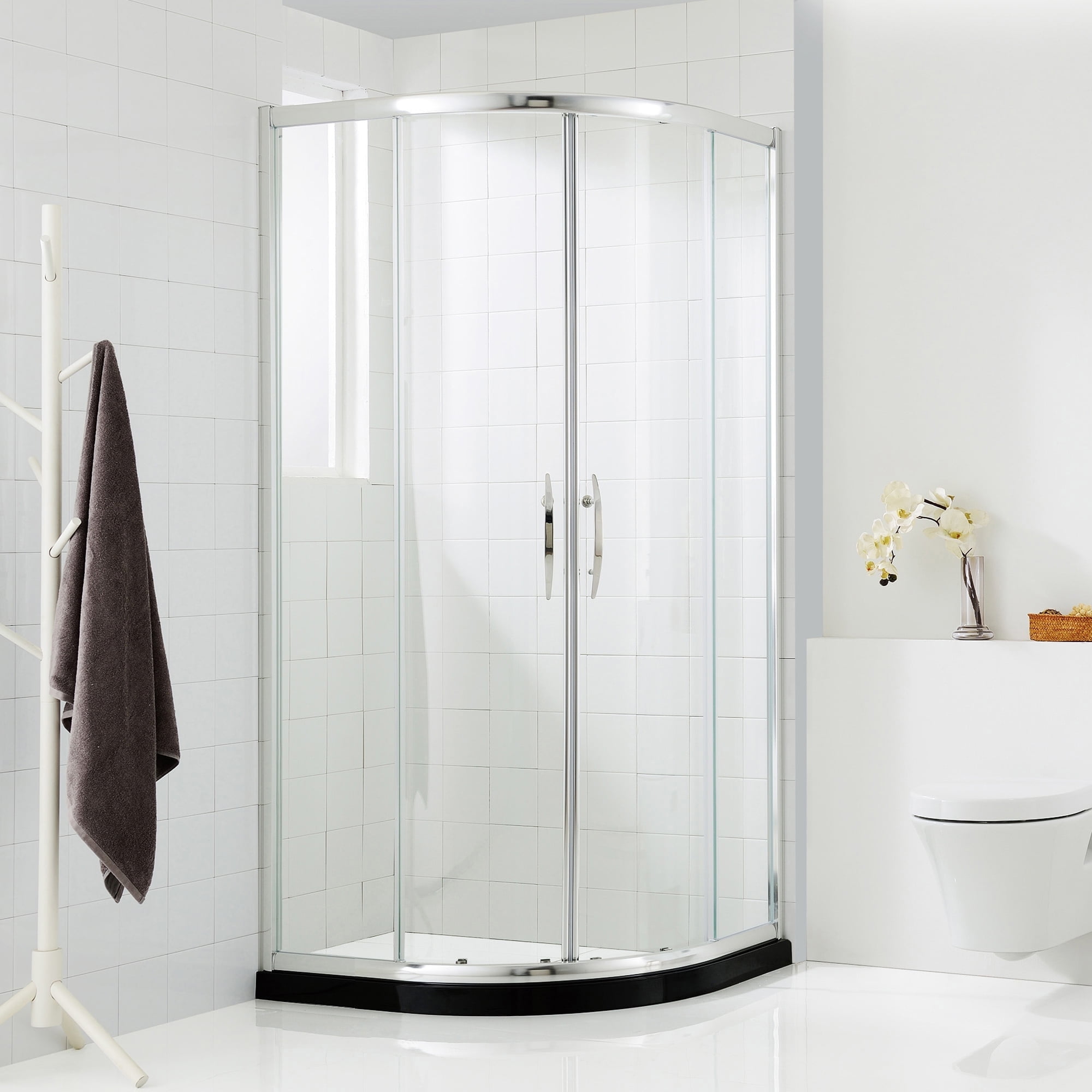 Dreamwerks 36 in. W x 79 in. H Framed Sliding Shower Enclosure with Clear Glass in Chrome ...