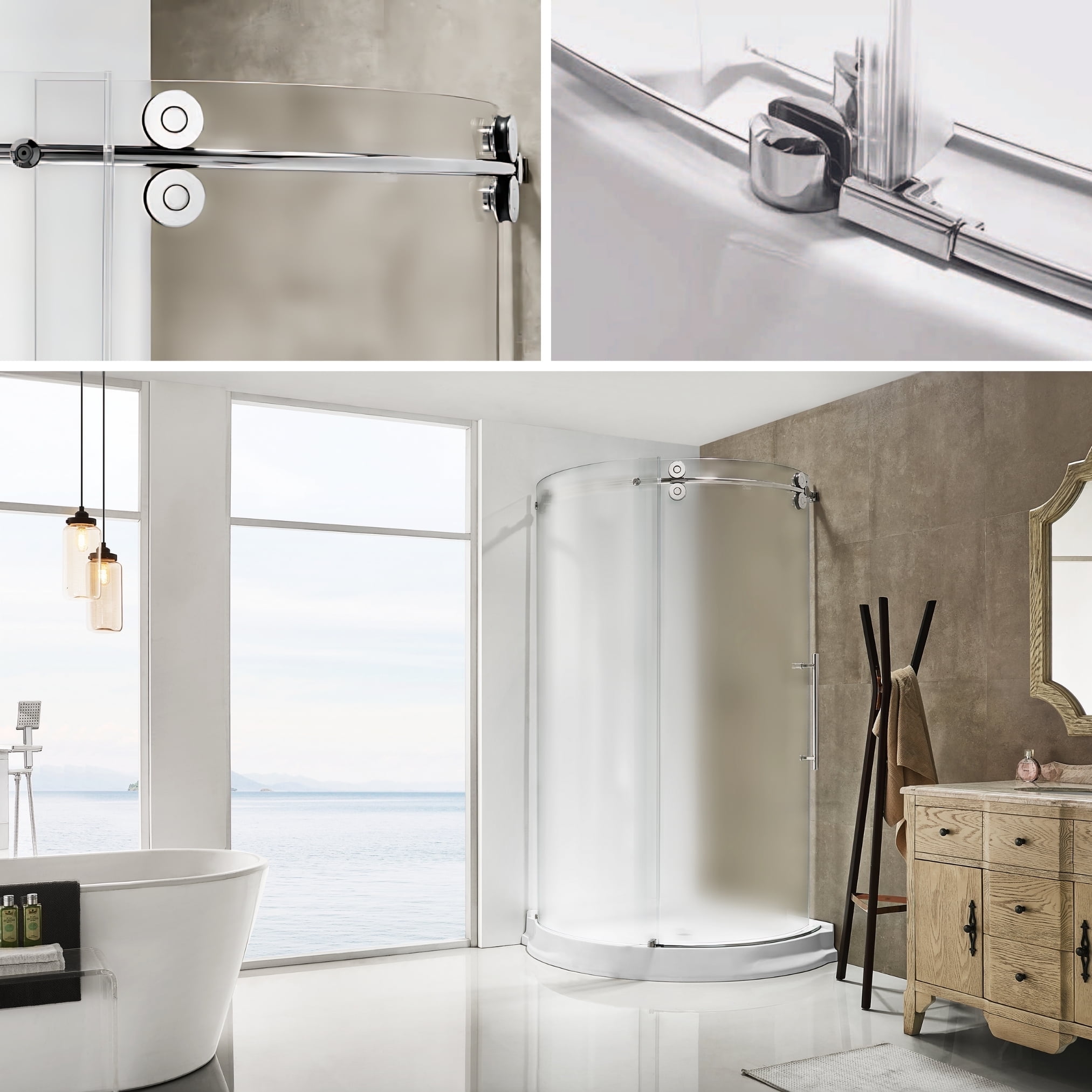 Dreamwerks 40 in. W x 79 in. H Frameless Sliding Frosted Glass Shower Door Enclosure in Chrome ...