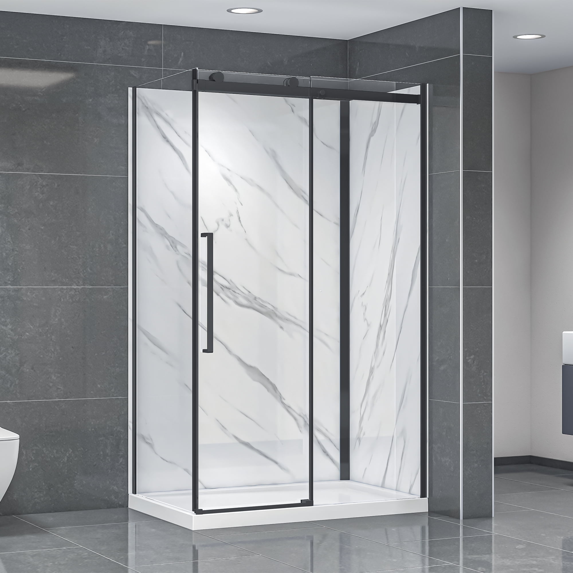 Dreamwerks Bristol 48 in. x 32 in. Black Shower Kit with Glass ...