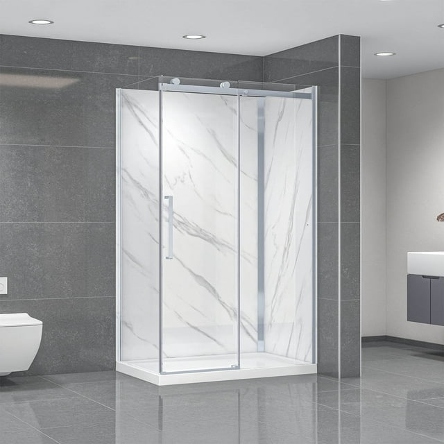 Dreamwerks Bristol 48 in. W x 32 in. D x 79.2 in. H Rectangular Shower Kit in Chrome with Door ...