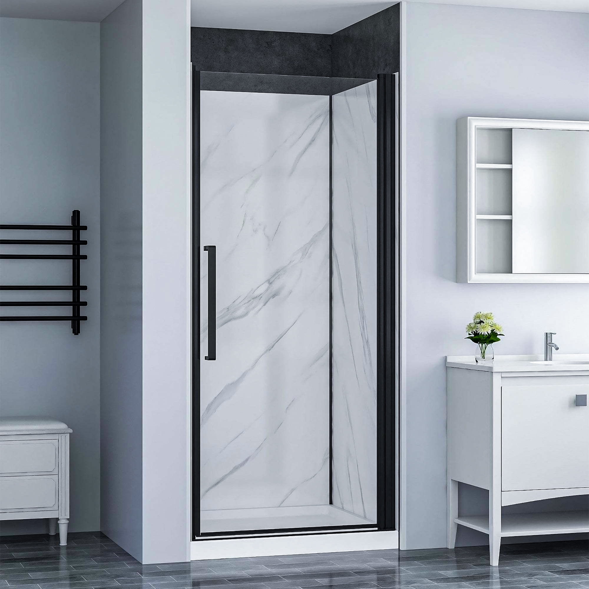 Dreamwerks York Black 36in. W x 36in. D x 79in. H Clear Glass Alcove ...