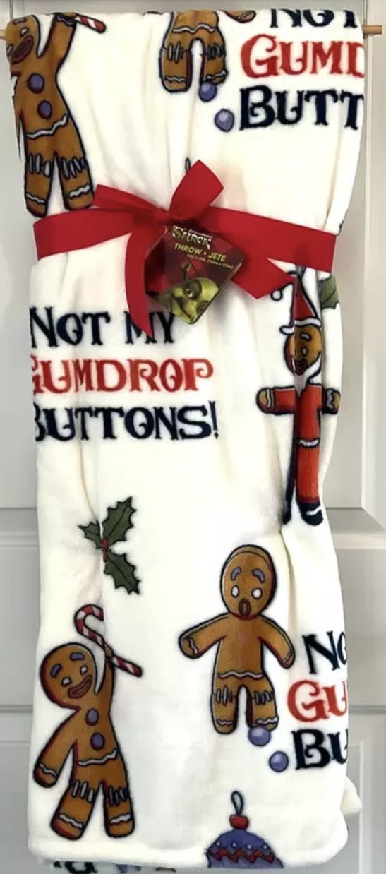 Dreamworks Shrek Gingerbread Man "Not My Gumdrop Buttons" Holiday Throw ...