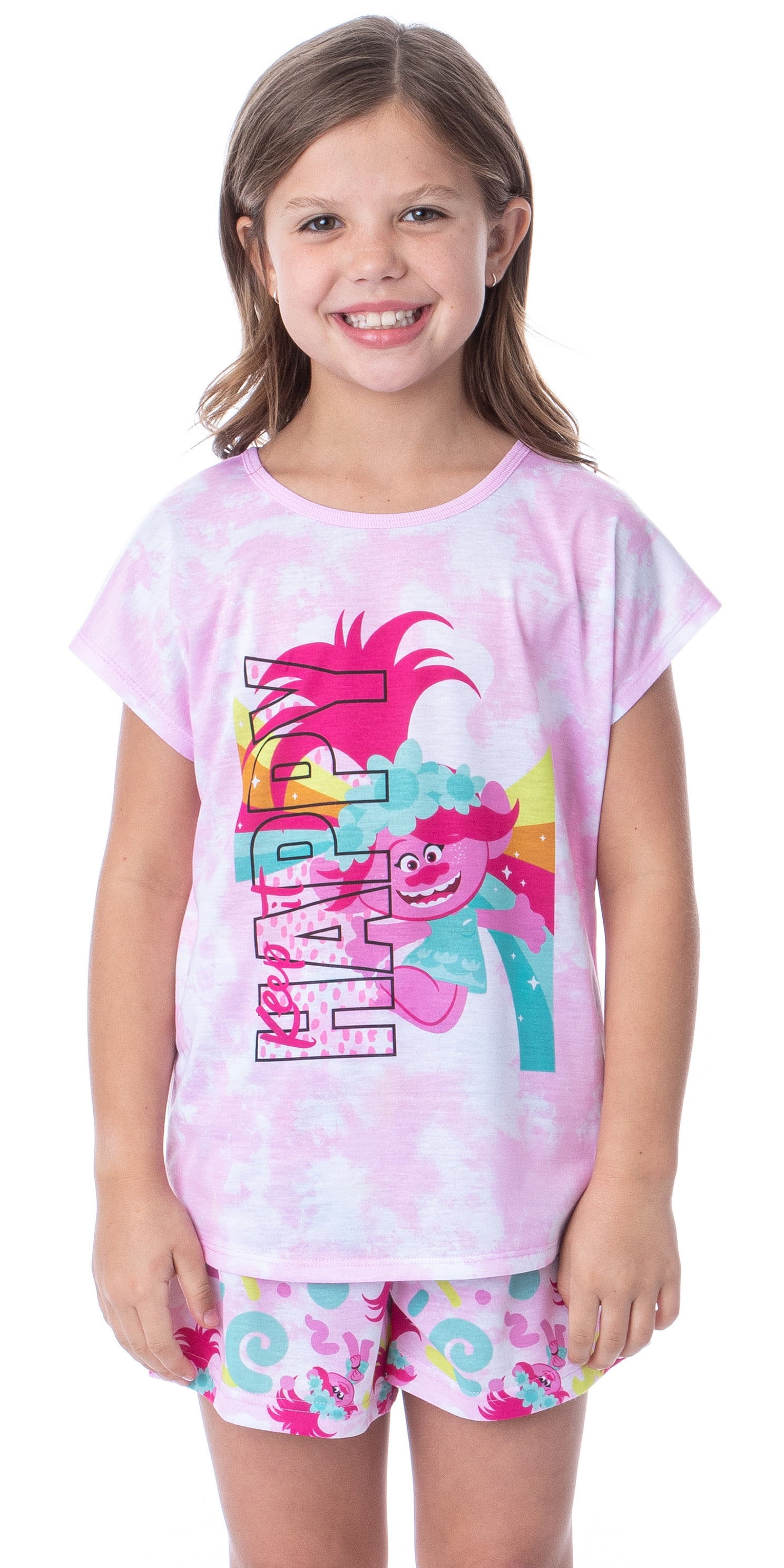 Dreamworks Trolls Girls' Poppy Happy Sleep Pajama Set Shorts Crewneck ...