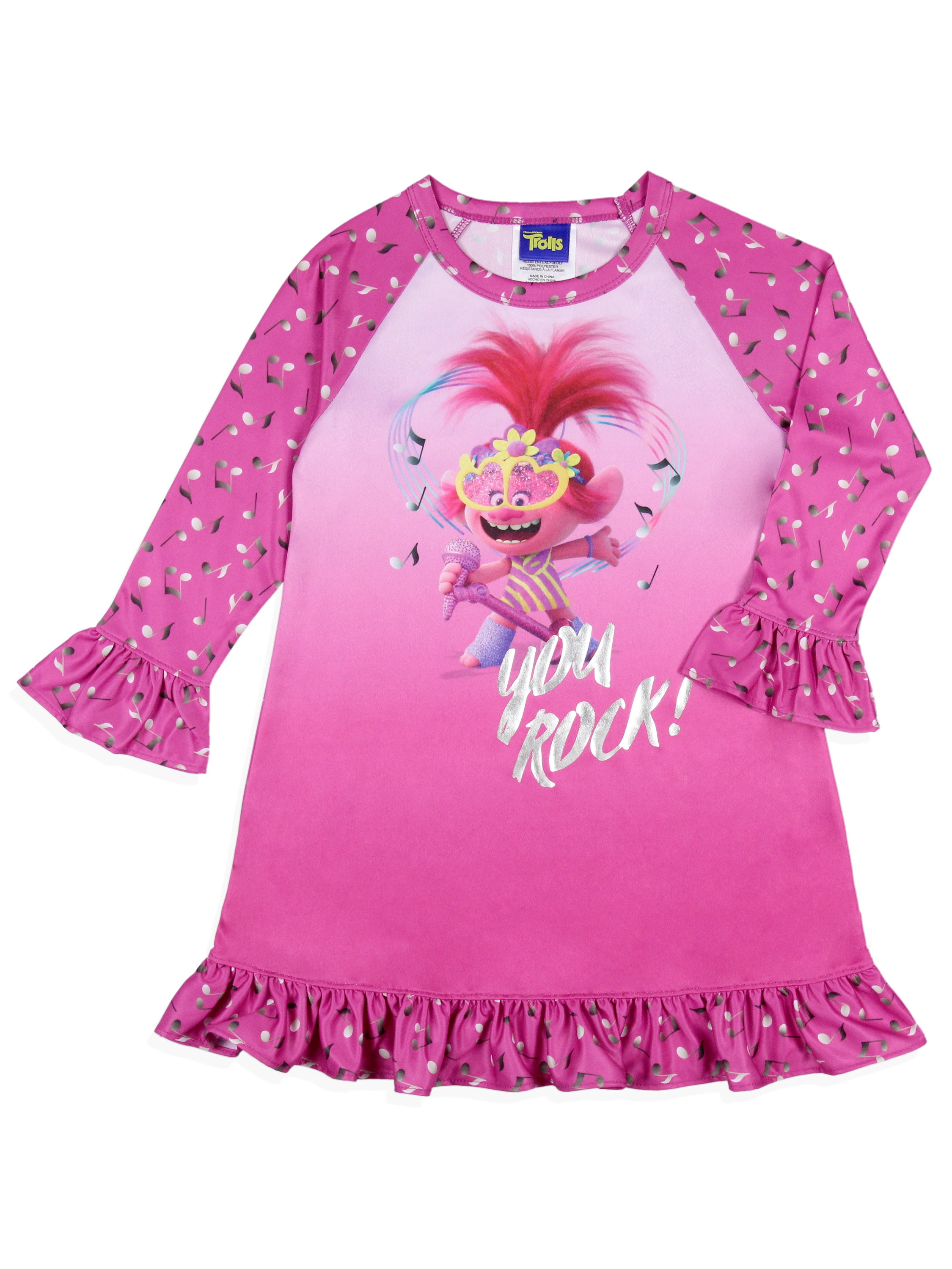Dreamworks Trolls Toddler Girls' Poppy Rock Sleep Pajama Dress ...