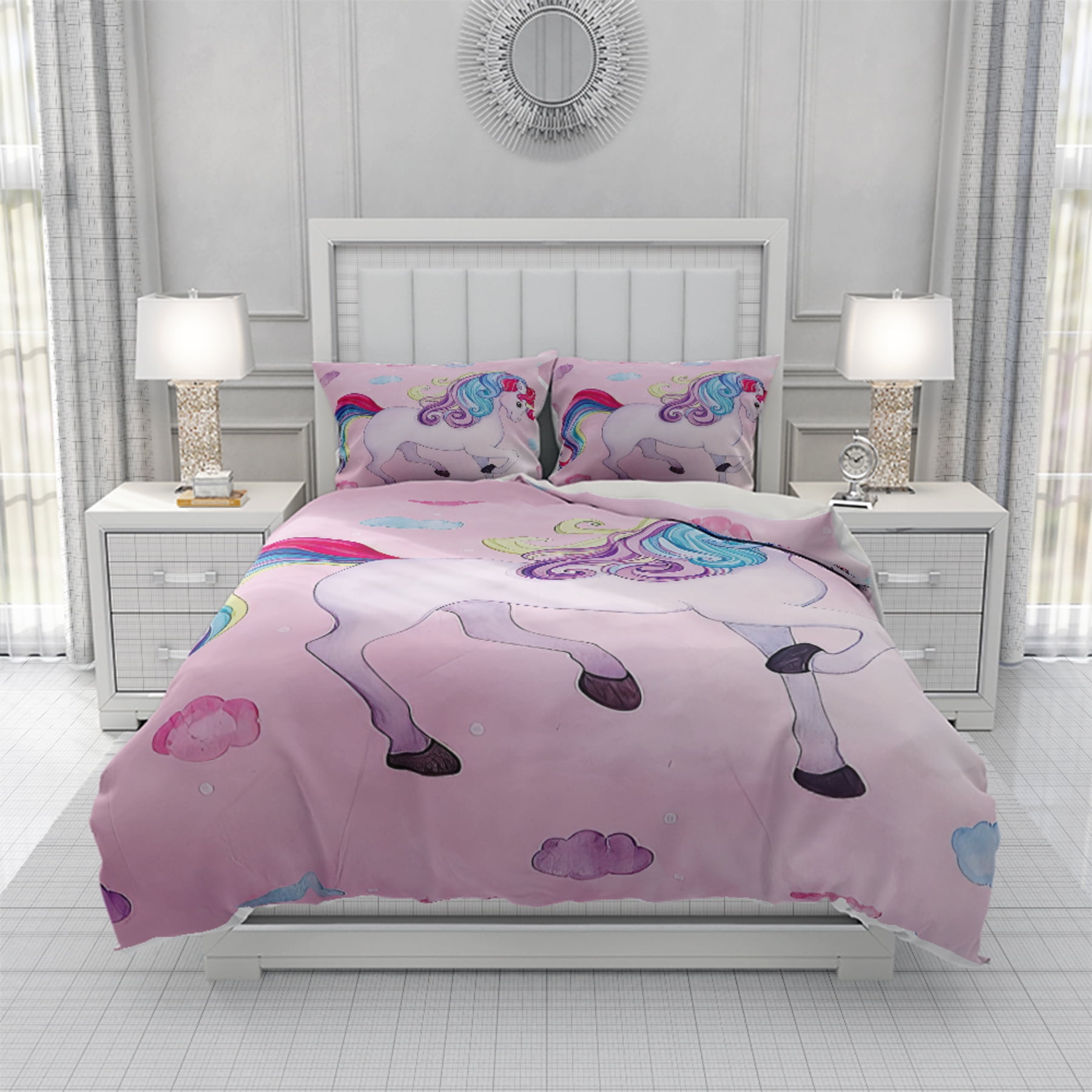 Dreamy 3-Piece Duvet Cover Set - Whimsical Pastel Bedding for Rooms ...