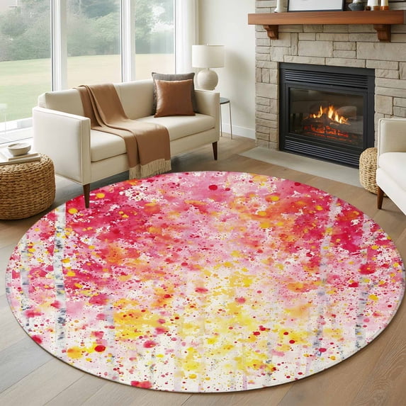 Dreamy Autumn Trees 5FT Round Area Rugs for Living Room Delicate Red ...