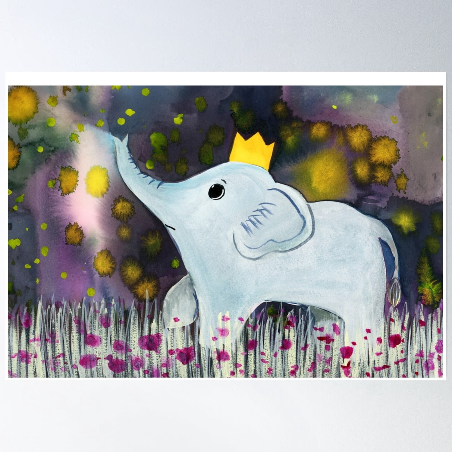 Dreamy Baby Elephant With Crown | Whimsical Nursery Art Print By Jemma ...