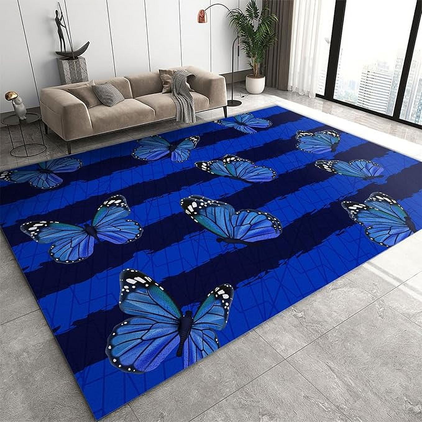 Dreamy Blue Butterfly Carpet For Girls Room, Retro Abstract Luxury ...