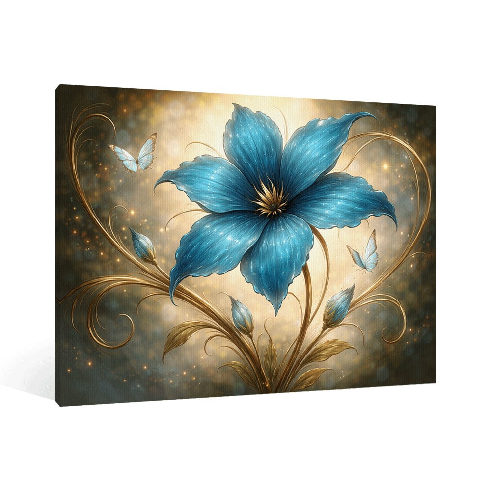 Dreamy Blue Flower Frameless Wall Art Modern Minimalist Living Room ...