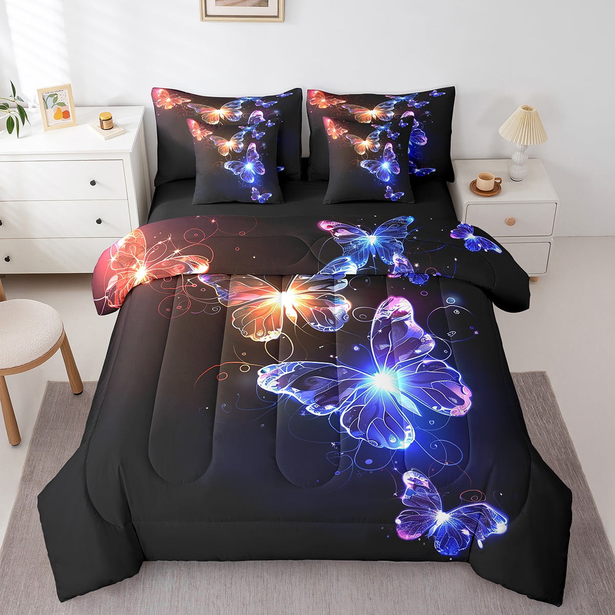 Dreamy Butterfly Bed in a Bag Queen Comforter Set 7 Piece,Glitter ...