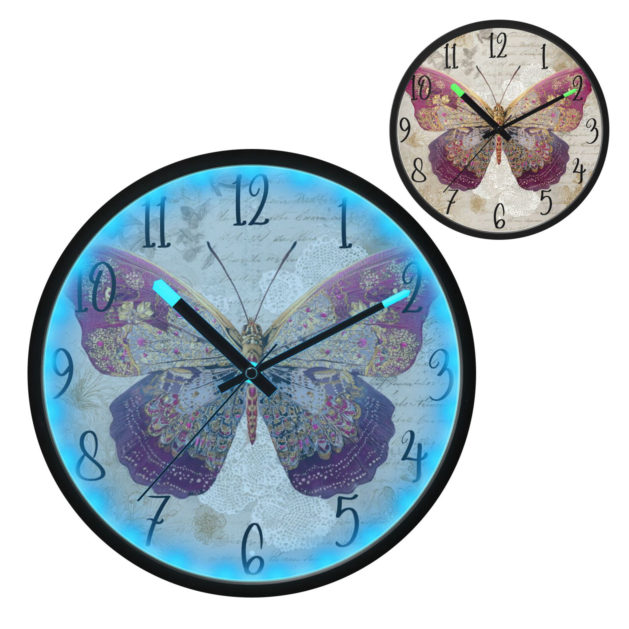 Dreamy Butterfly Luminous Wall Clock with Sound-Activated LED 12-Inch ...