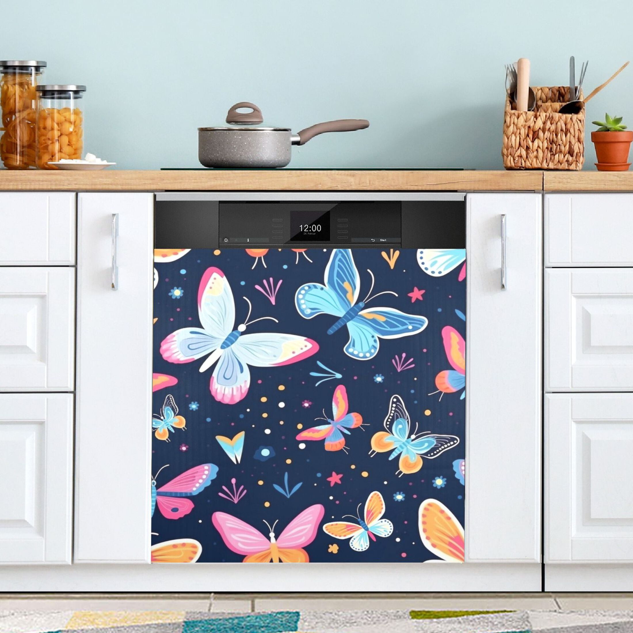 Dreamy Cartoon Butterflies Magnetic Dishwasher Covers Refrigerator ...