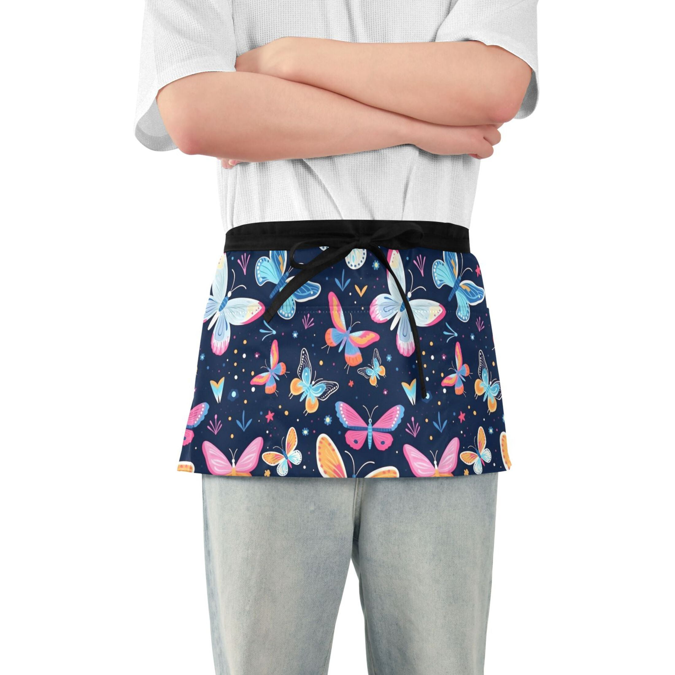Dreamy Cartoon Butterflies Server Apron with 3 Pockets Waterproof ...