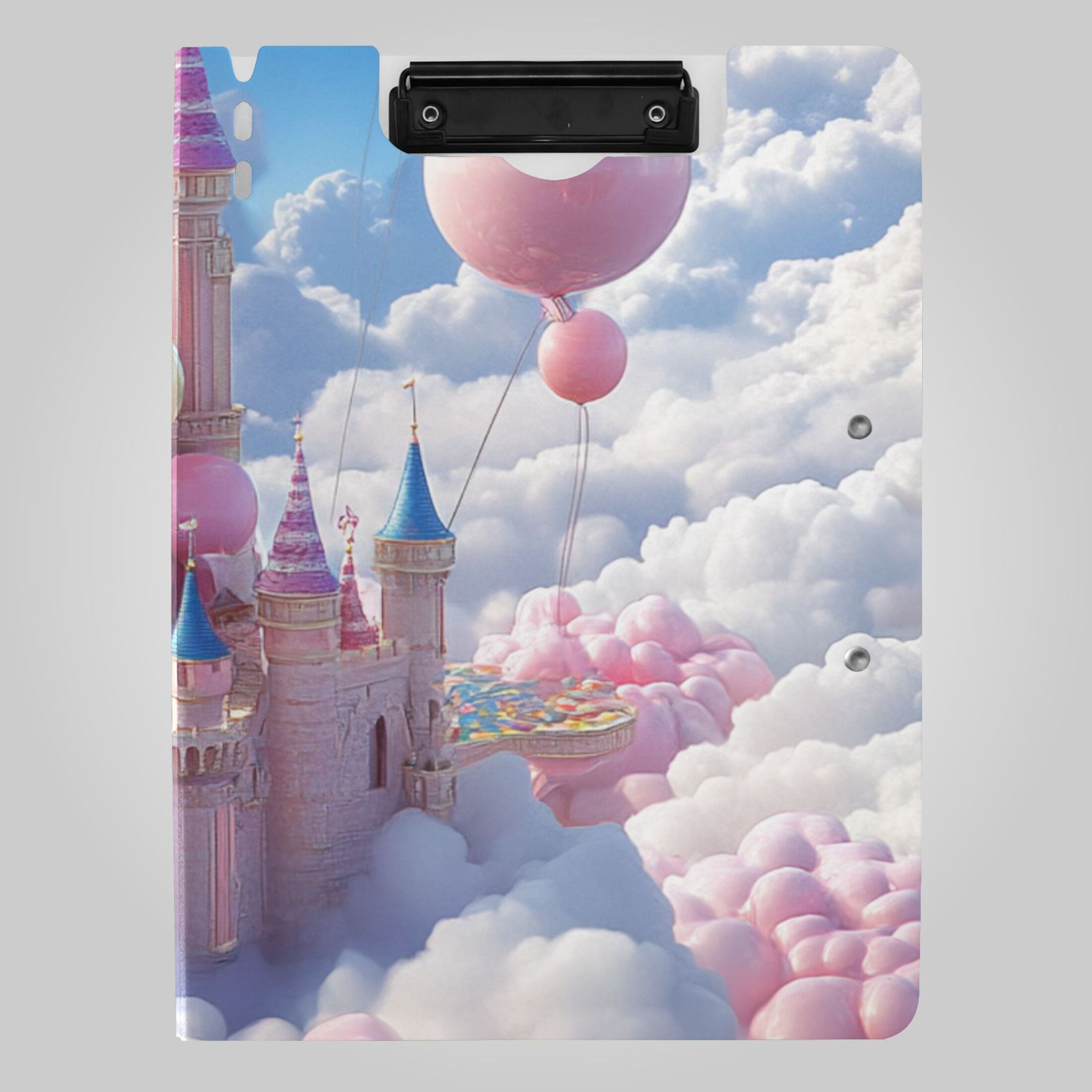 Dreamy Castle Clouds Balloons Foldable Binder Folder Clipboard with Pen ...