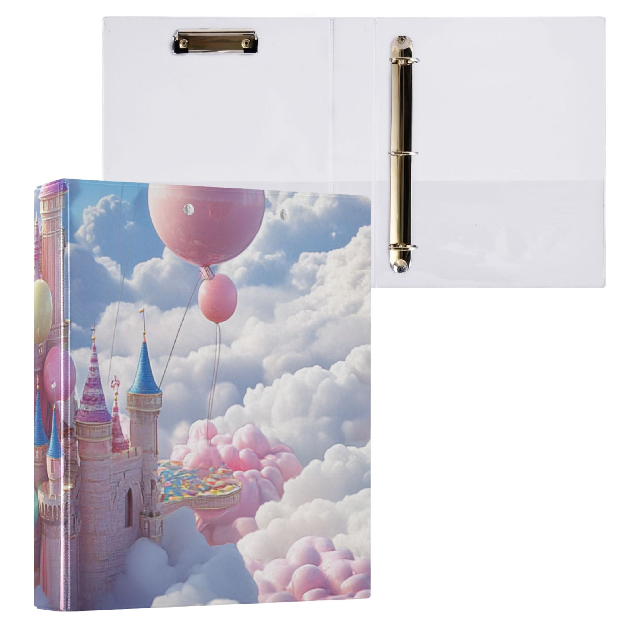 Dreamy Castle Clouds Balloons Round Ring Binder 3 Rings 1.5" Capacity ...