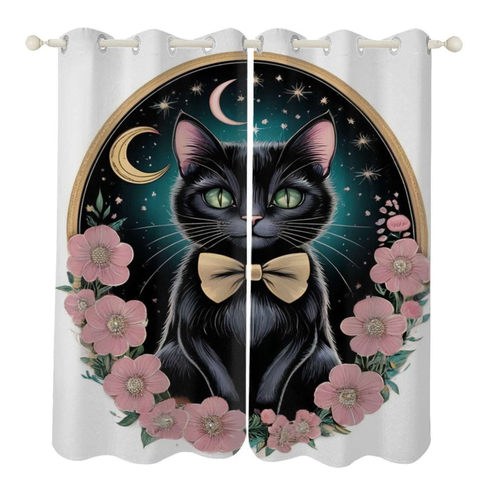 Dreamy Cat Night Sky Sunshade Curtains Home Bedroom Living Room Dining ...