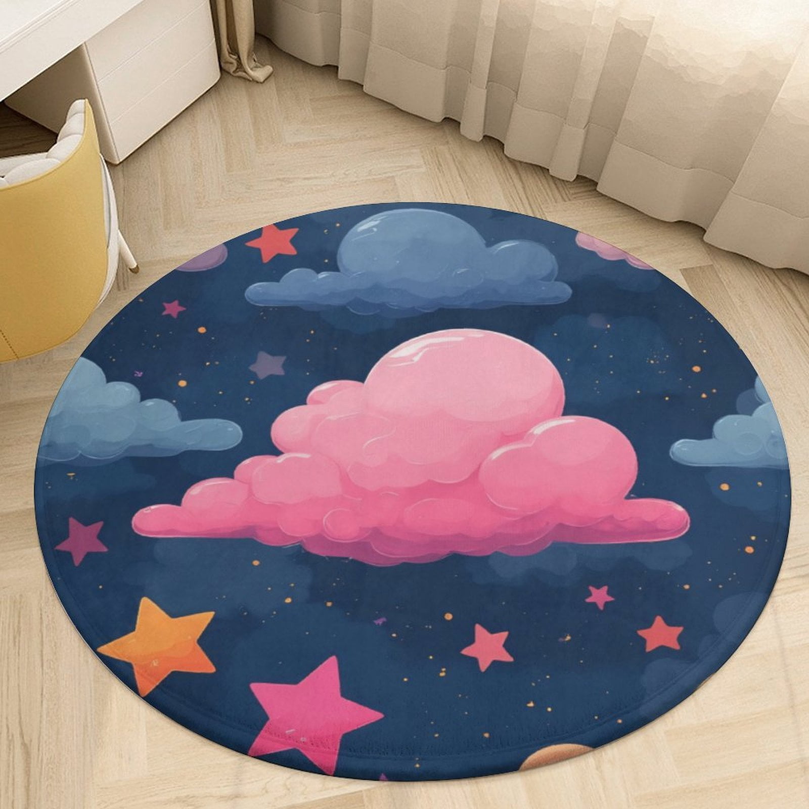 Dreamy Clouds & Stars Night Sky Round Area Rugs for Bedroom Living Room ...