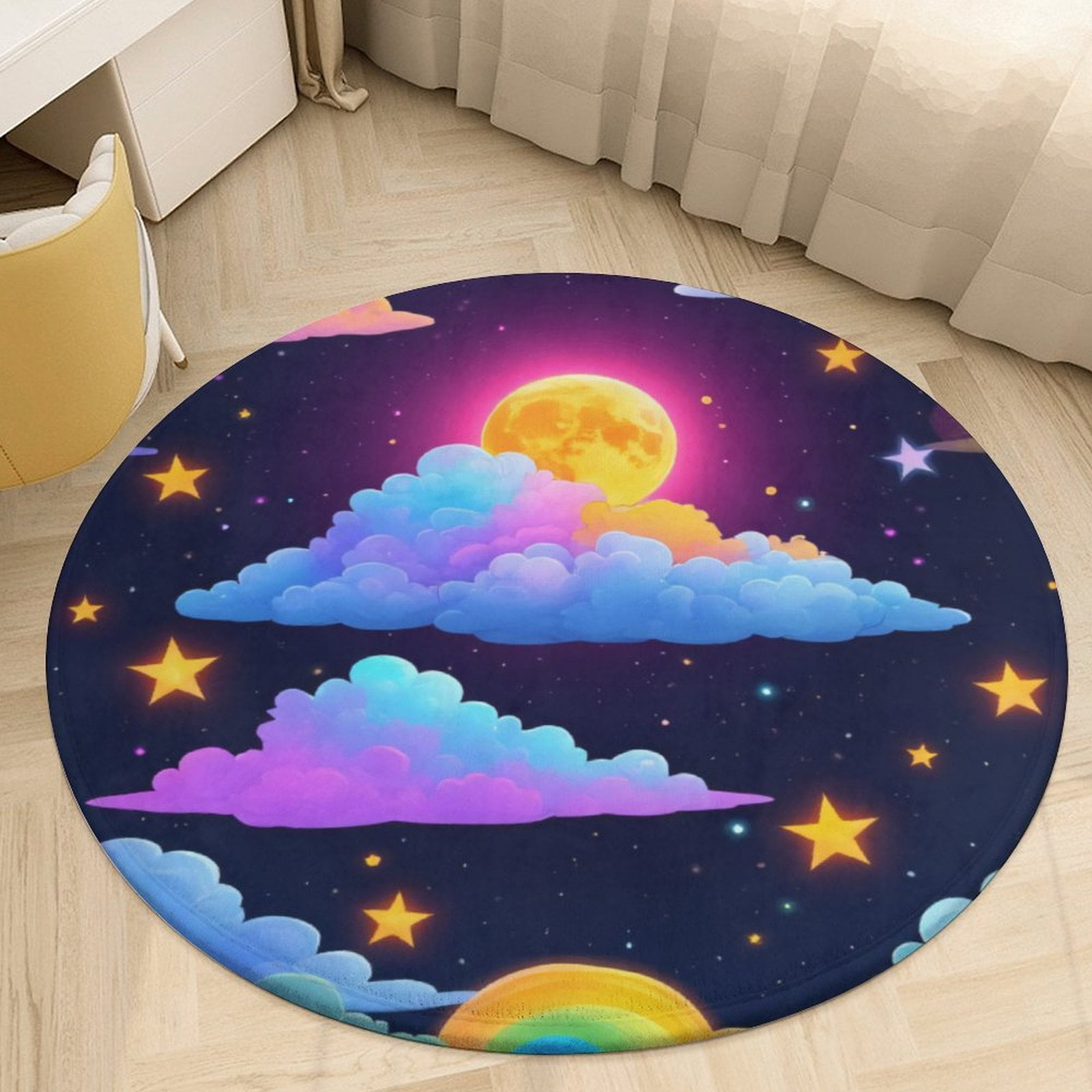 Dreamy Clouds & Stars Night Sky Round Area Rugs for Bedroom Living Room ...