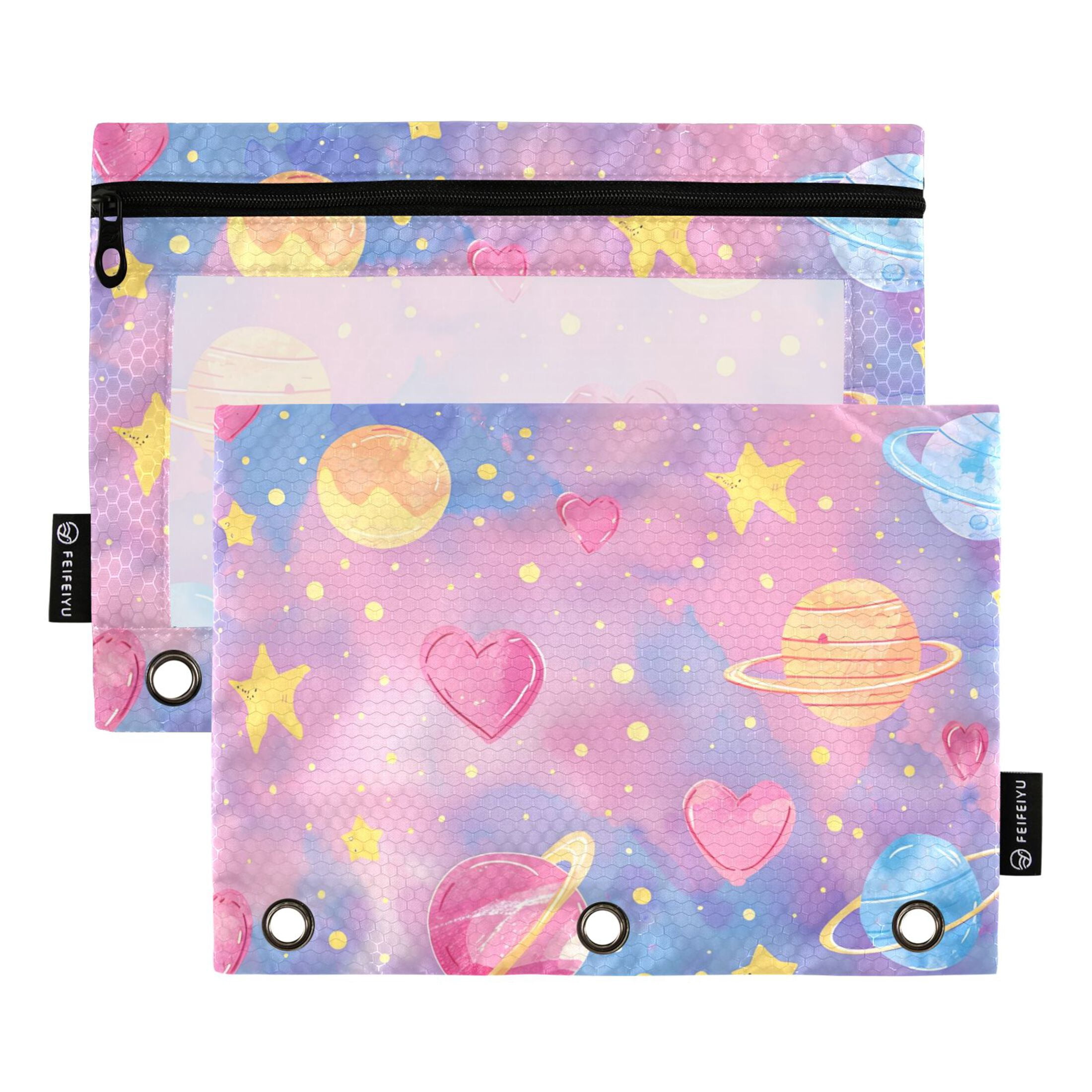 Dreamy Color Hearts Stars Planets Binder Pouches Zipper Pocket Document ...