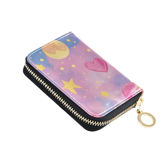 Dreamy Color Hearts Stars Planets Women's Credit Card Holder PU Leather ...