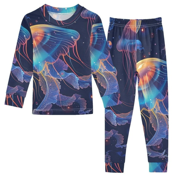 Dreamy Color Jellyfish Cartoon Cotton Pajama Set Long Sleeve Top and ...