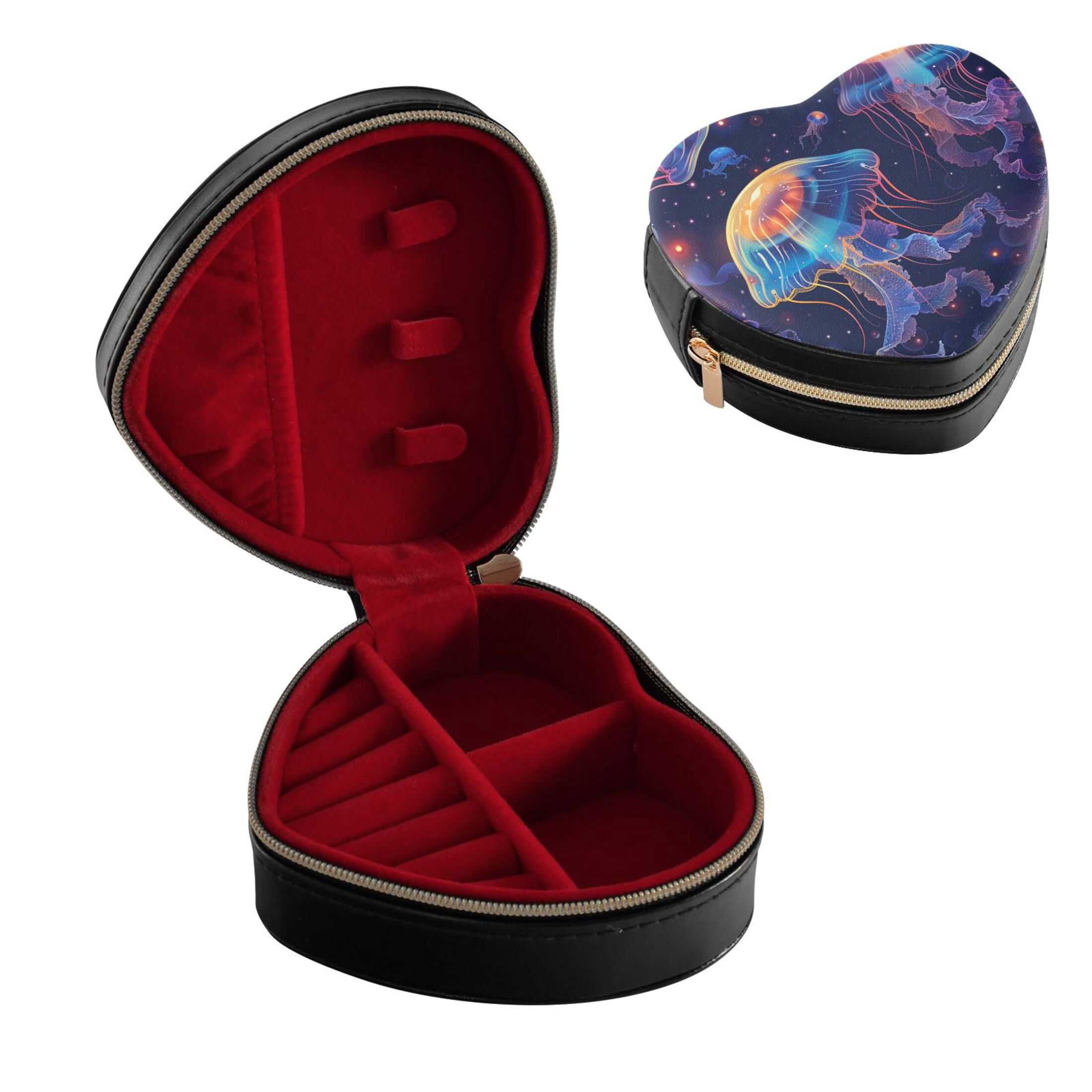 Dreamy Color Jellyfish Cartoon PU Leather Heart-shaped Jewelry Box ...