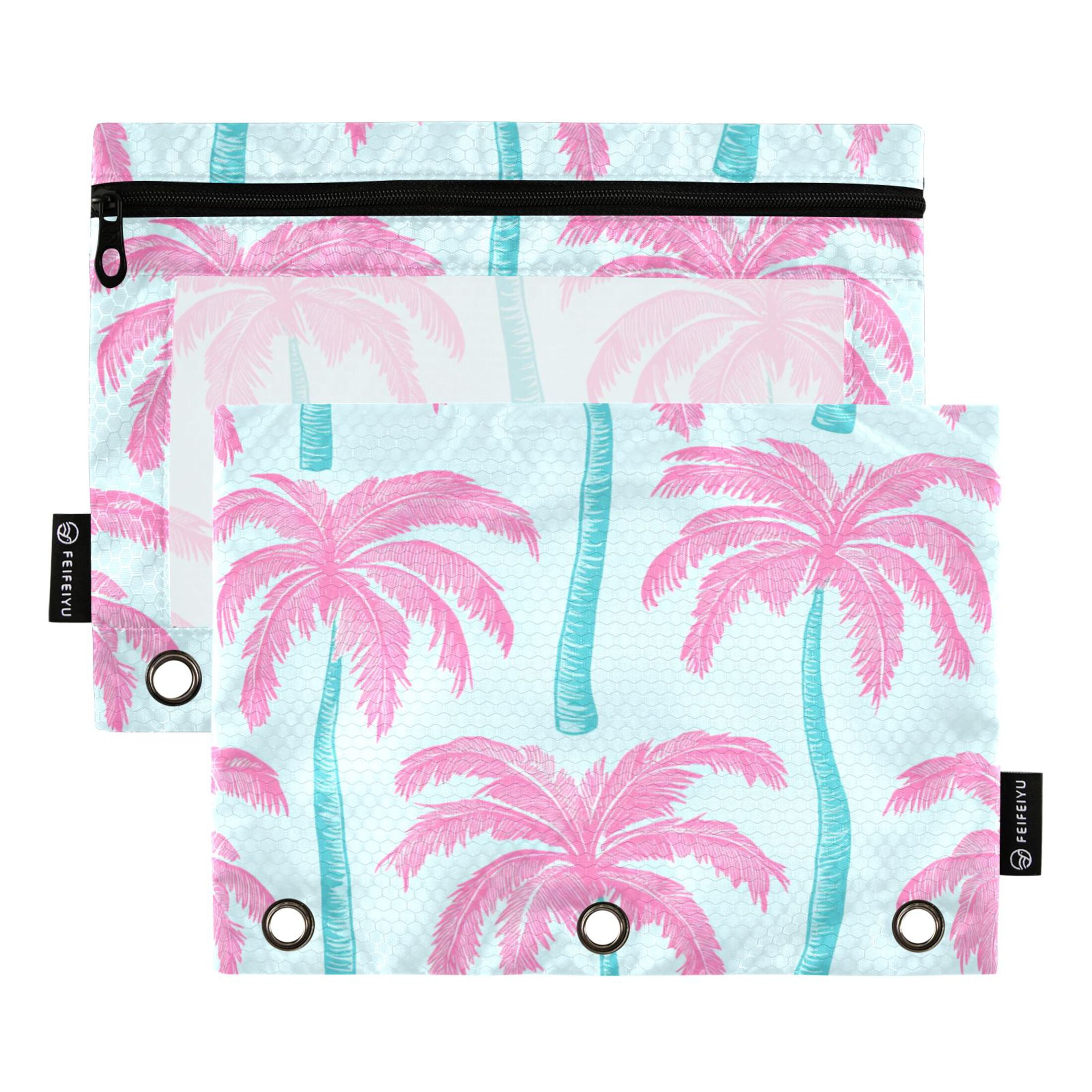 Dreamy Color Palm Trees Binder Pouches Zipper Pocket Document Storage 3 ...