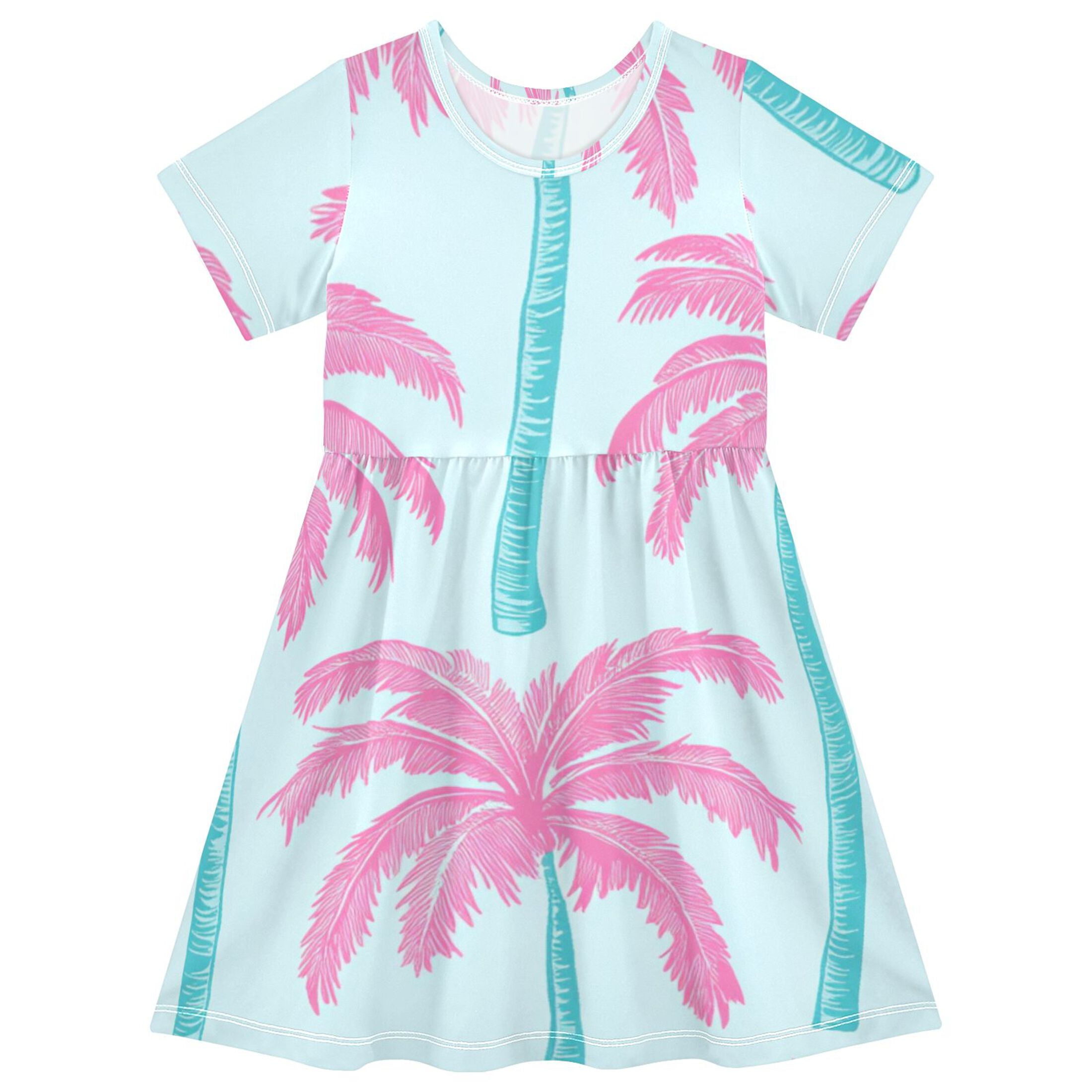 Dreamy Color Palm Trees Girls' Short Sleeve Dress A-Line One-Piece ...