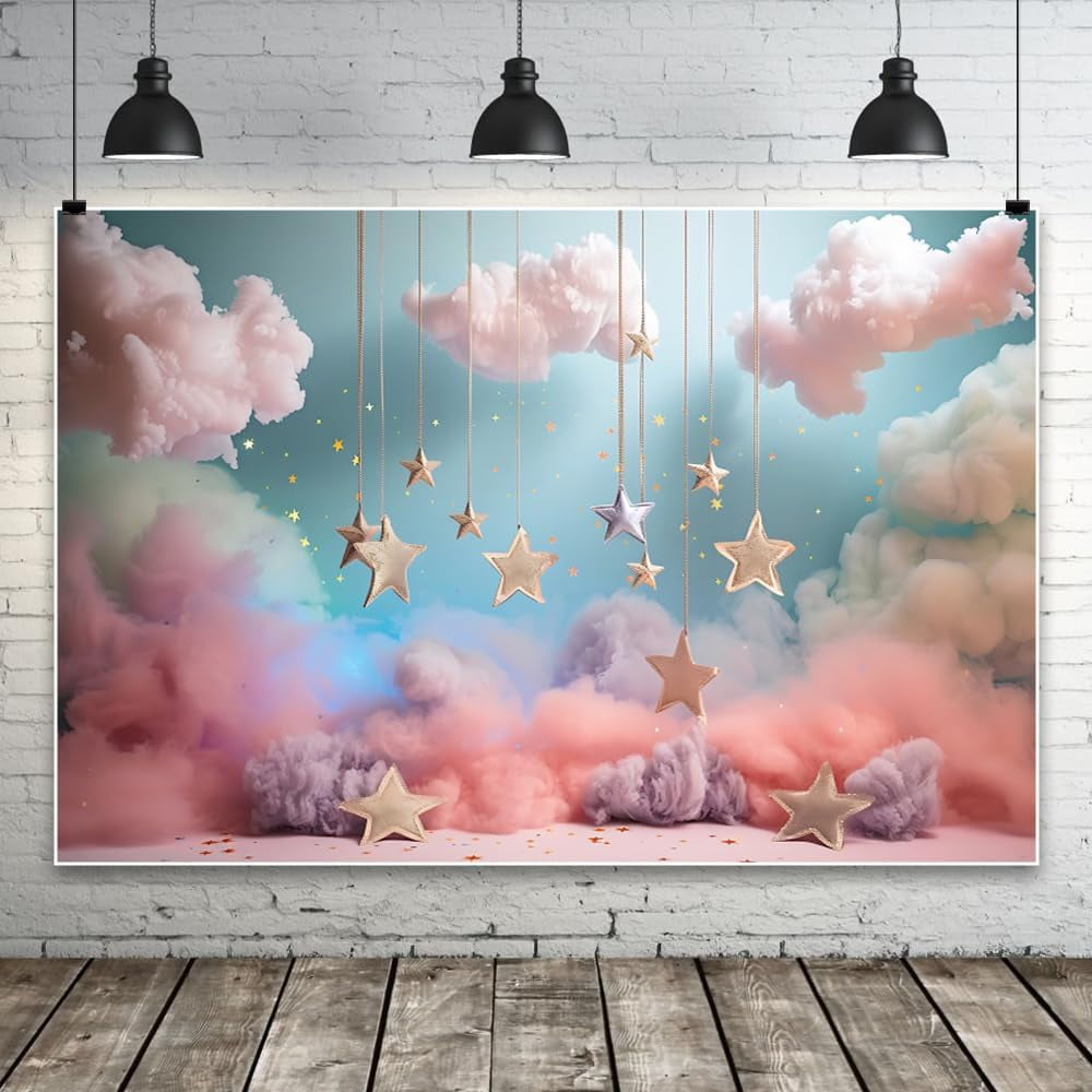 Dreamy Colored Cotton Cloud Backdrop Hanging Stars Decoration Blue ...