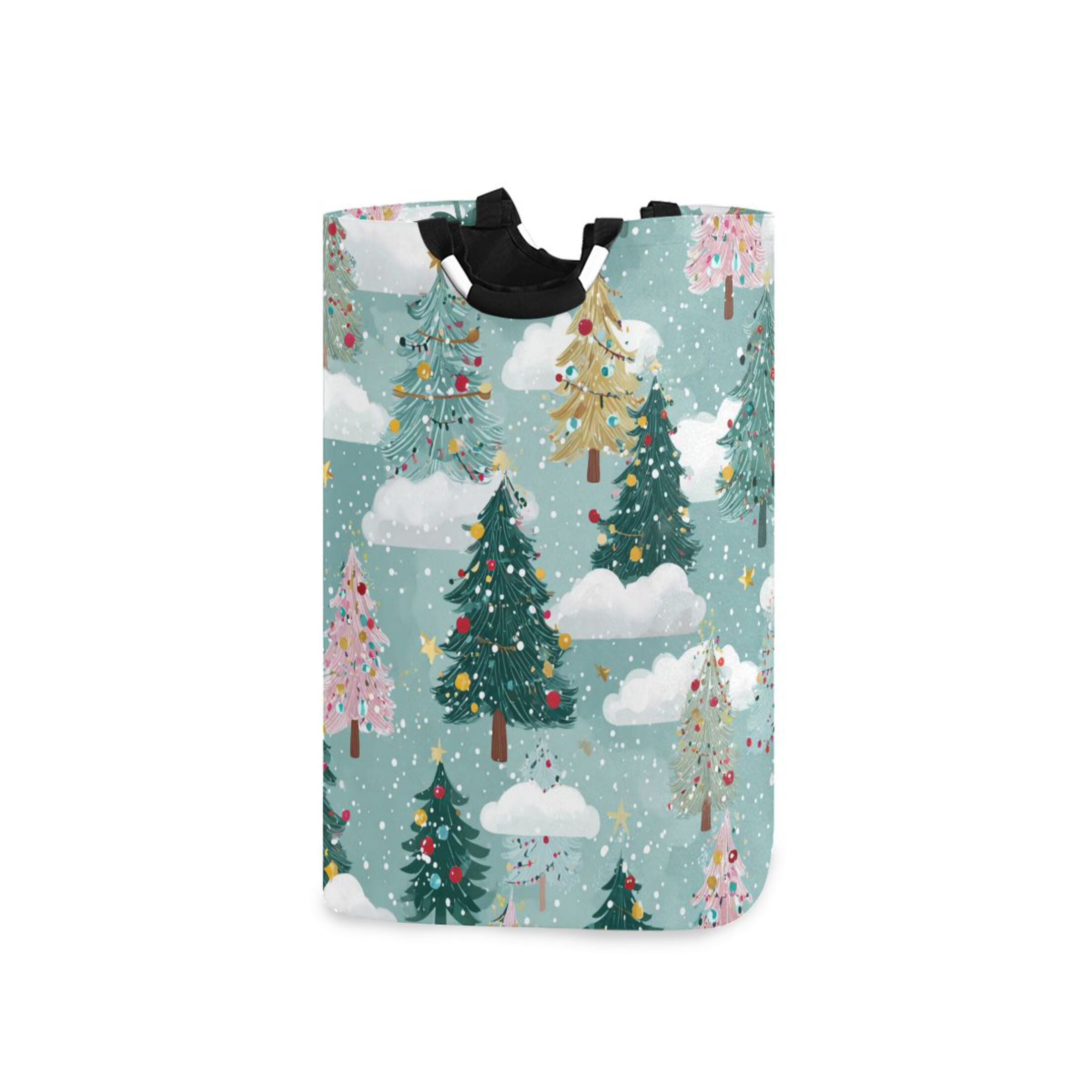 Dreamy Colorful Christmas Trees on Clouds Laundry Basket with Handles ...