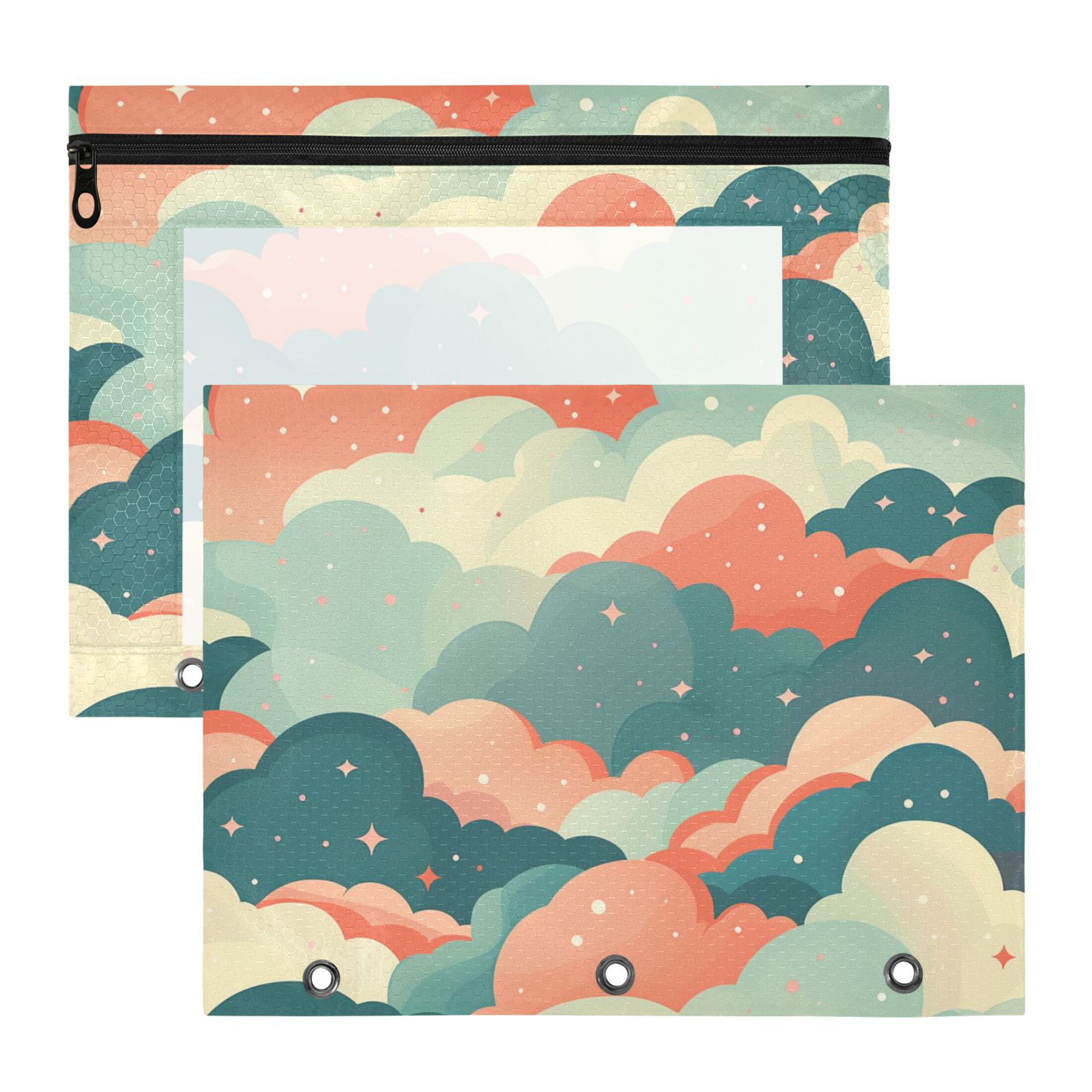 Dreamy Colorful Clouds 3-Ring Binder Pouches A4 Size Zipper Pocket File ...