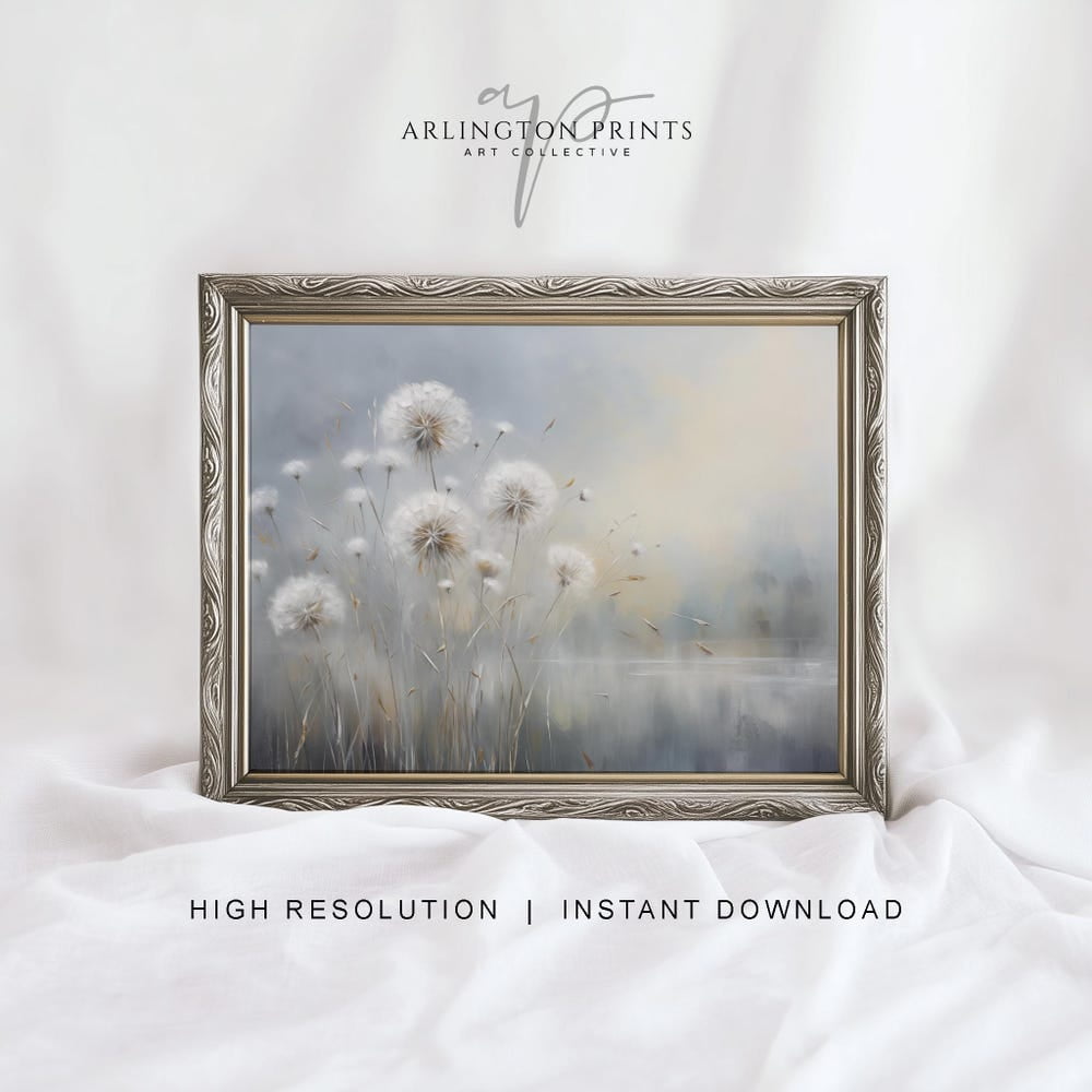Dreamy Dandelion Field Print Neutral Wall Art Nature Painting Farmhouse ...