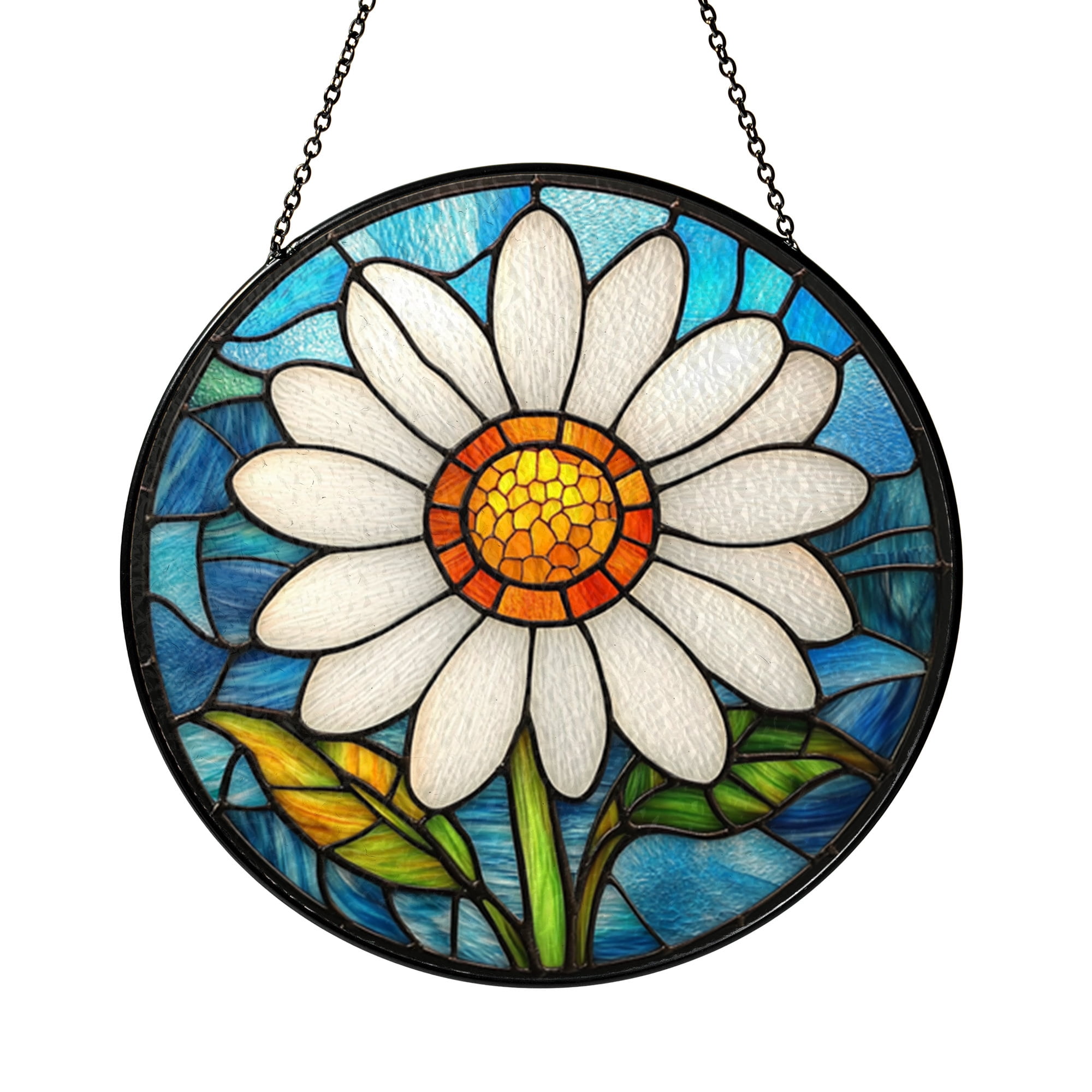 Dreamy Dandelion Flower Stained Glass Style Circular Window Hanging ...