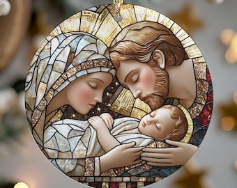 The Dreamy Den Nativity Xmas Ornament, Faux Stained Glass Nativity ...