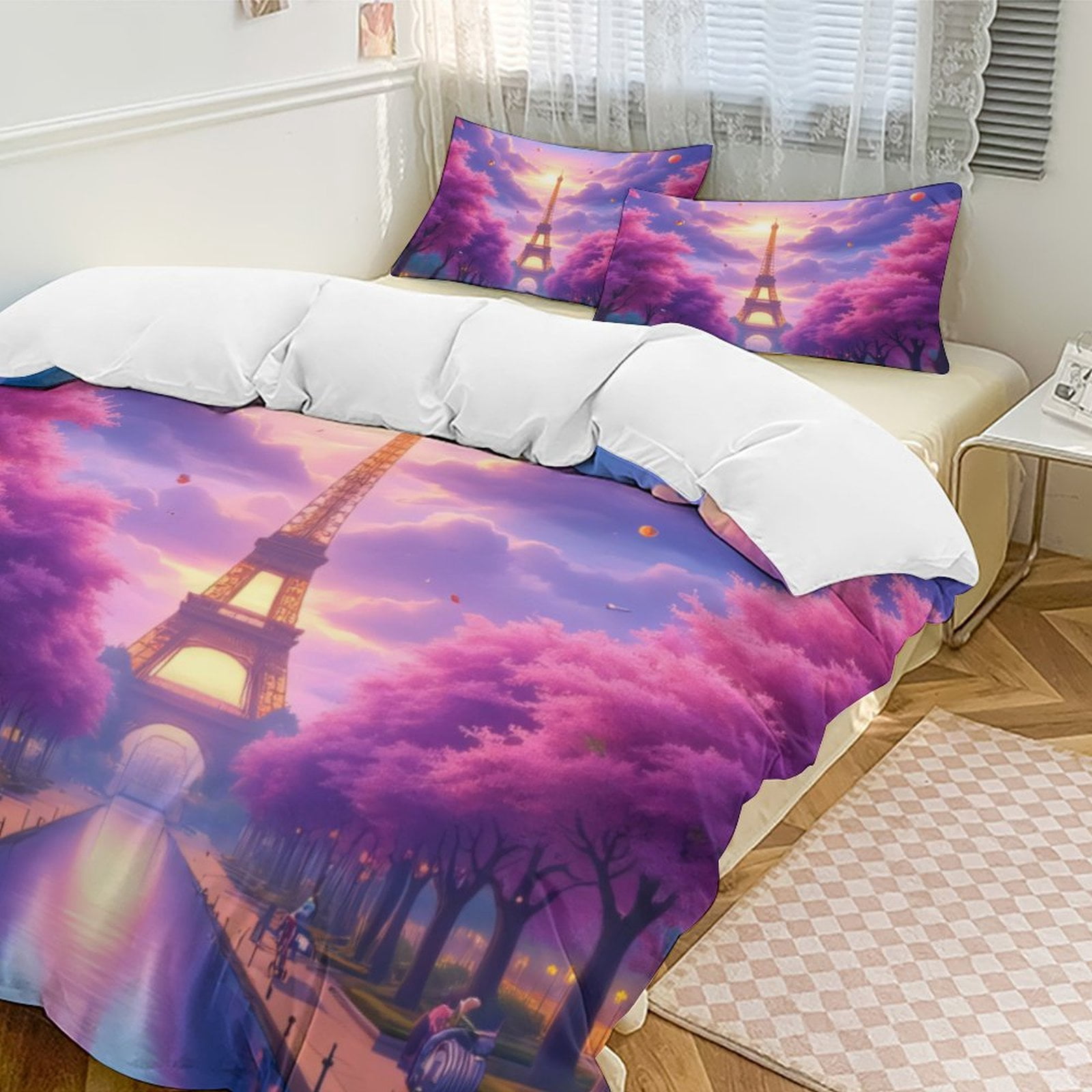 Dreamy Eiffel Tower Sunset Duvet Cover Set Themed Multicolor Polyester ...