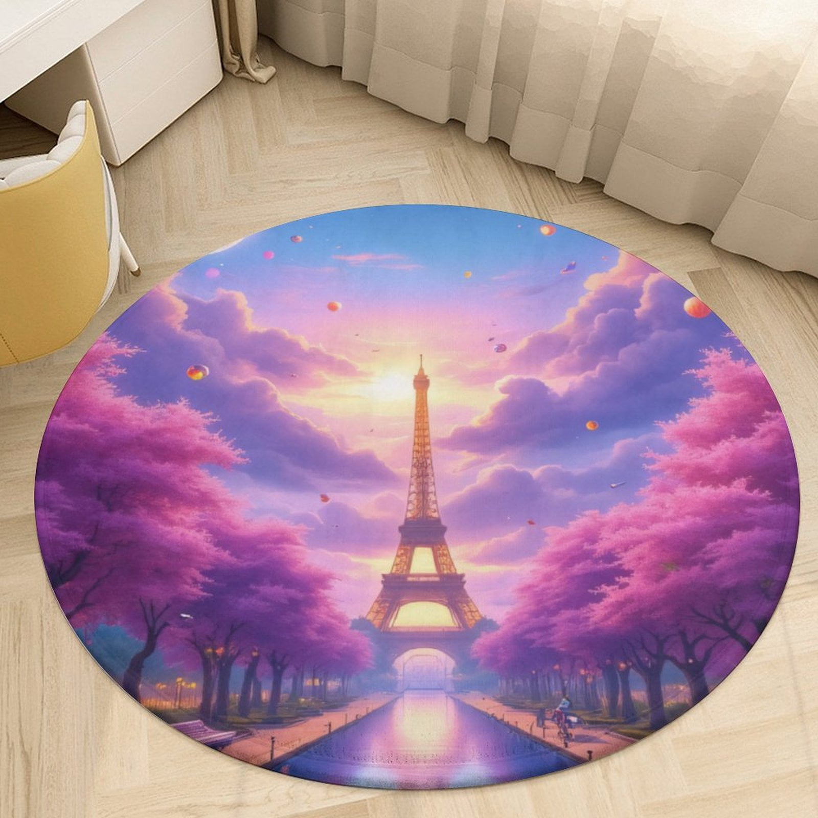 Dreamy Eiffel Tower Sunset Round Area Rugs for Bedroom Living Room, 4FT ...