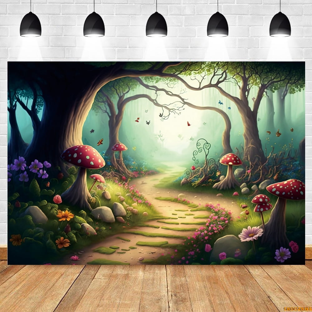 Dreamy Enchanted Forest Photography Backdrop Mushroom Butterfly Lights ...