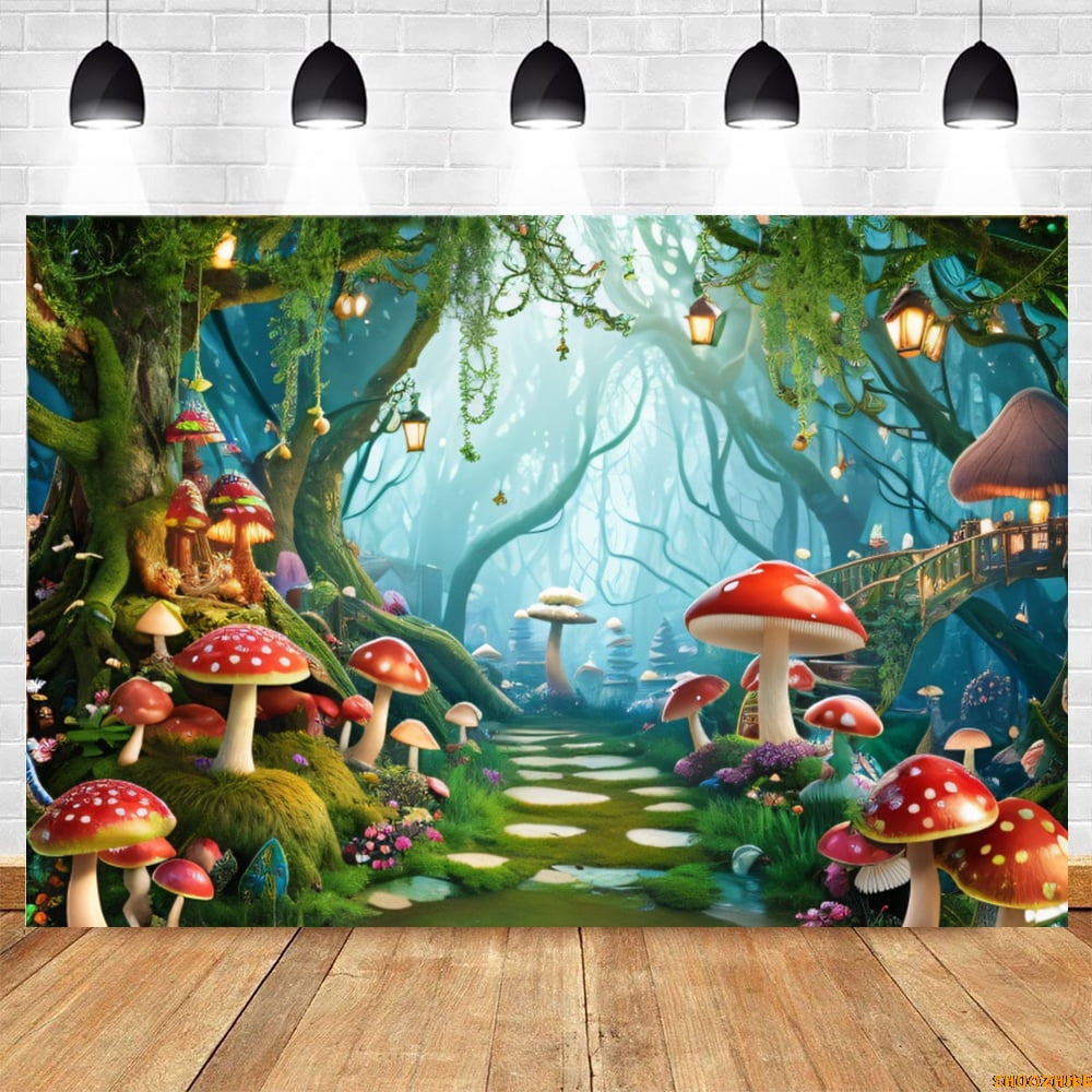 Dreamy Enchanted Forest Photography Backdrop Mushroom Butterfly Lights ...
