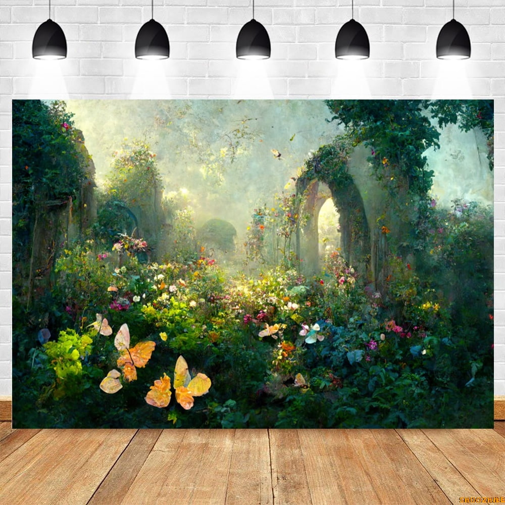 Dreamy Enchanted Forest Photography Backdrop Mushroom Butterfly Lights ...