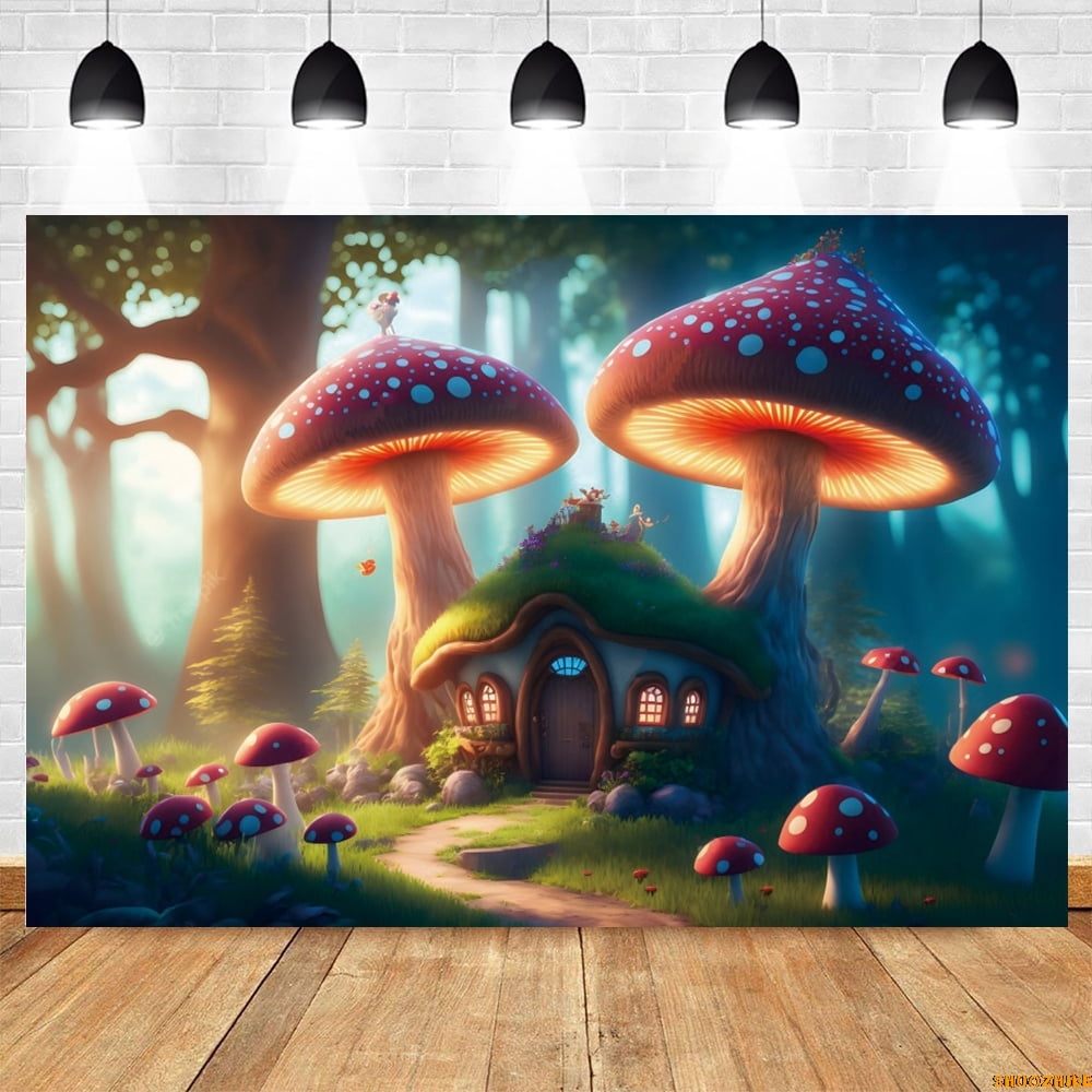 Dreamy Enchanted Forest Photography Backdrop Mushroom Butterfly Lights ...