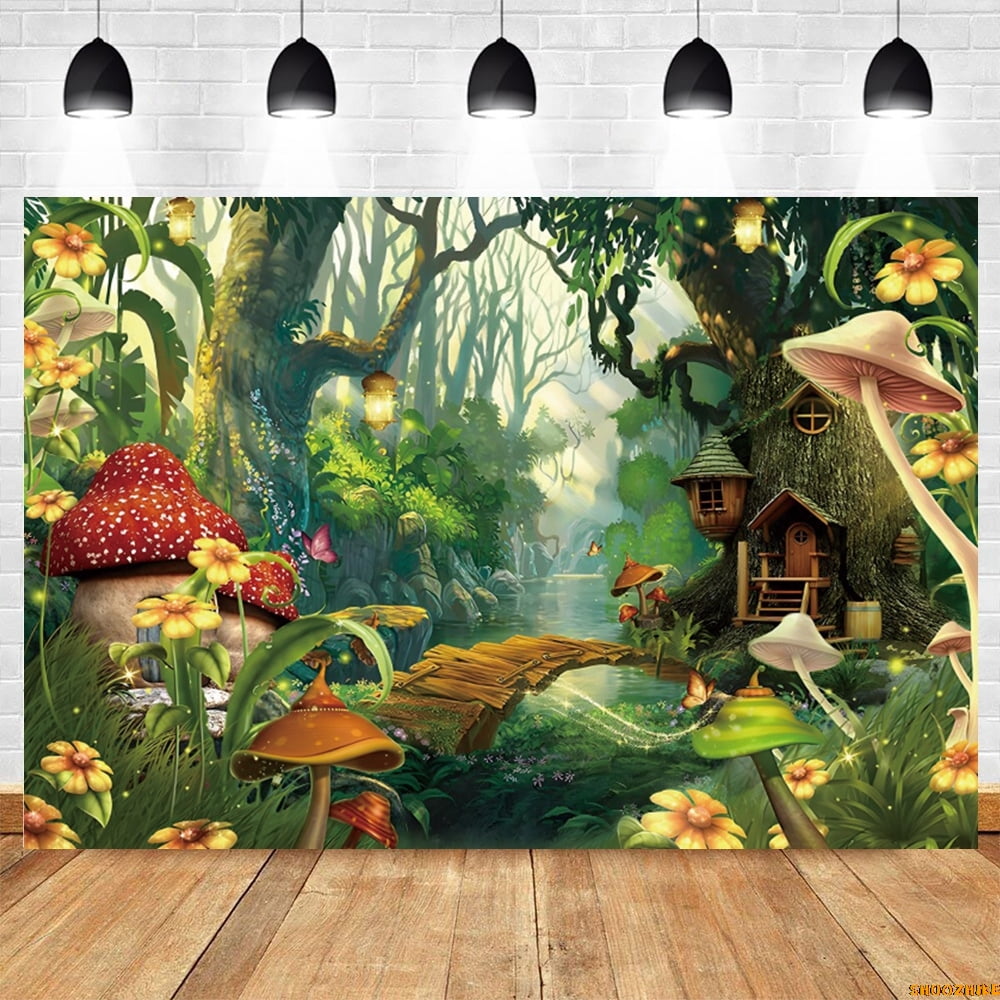 Dreamy Enchanted Forest Photography Backdrop Mushroom Butterfly Lights ...