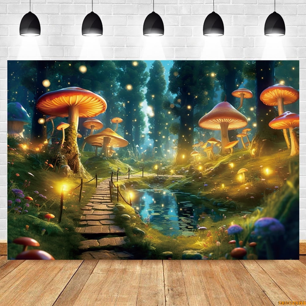 Dreamy Enchanted Forest Photography Backdrop Mushroom Butterfly Lights ...