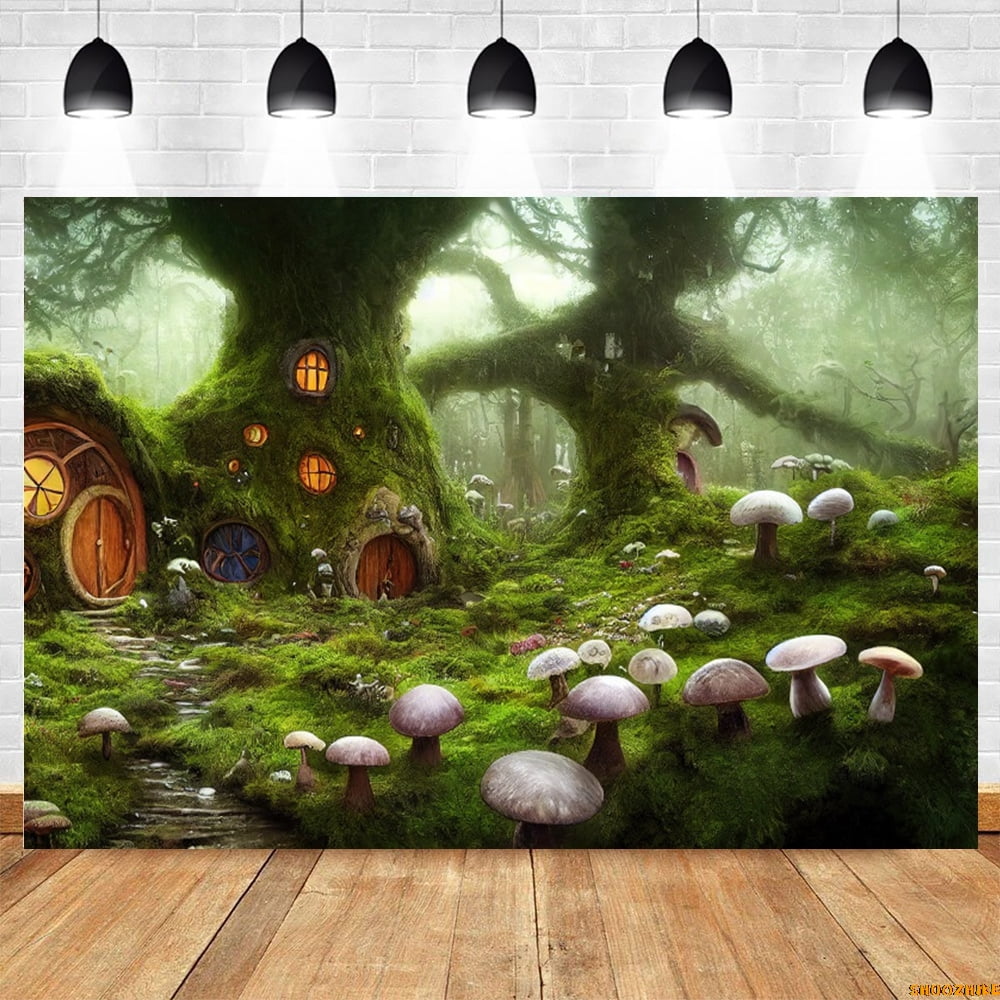 Dreamy Enchanted Forest Photography Backdrop Mushroom Butterfly Lights ...