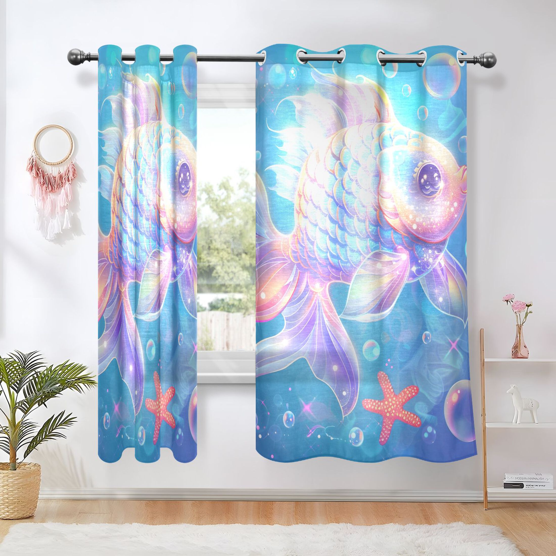 Dreamy Fish and Bubble Sheer Curtains 2 Panels Set Grommet Drapes for ...