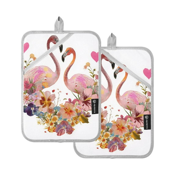 Dreamy Flamingo with Flowers Valentine Pot Holder Heat Resistant Mat ...