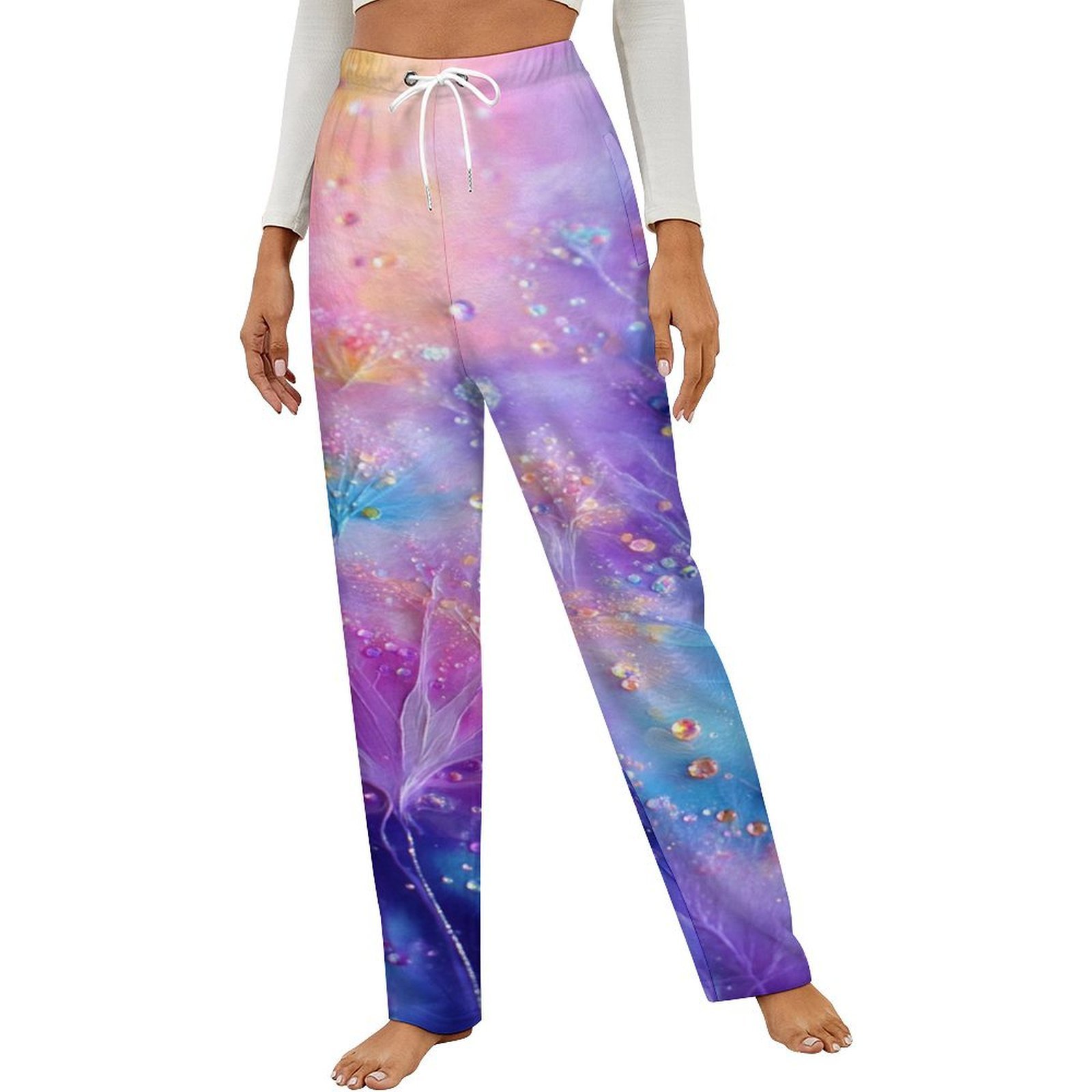 Dreamy Floral Fantasy Winter Female Pants Flannel High Waist Women ...
