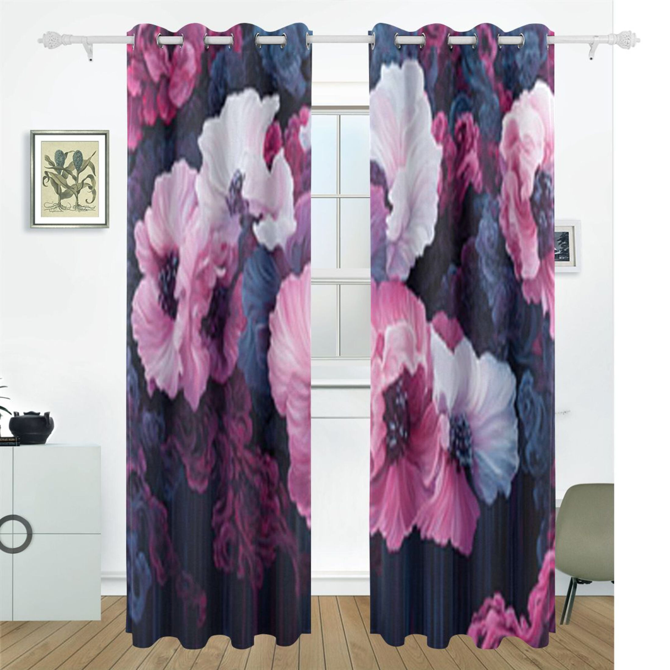 Dreamy Flowers in Purple Blackout Curtains, 55W x 72/84L Living Room ...