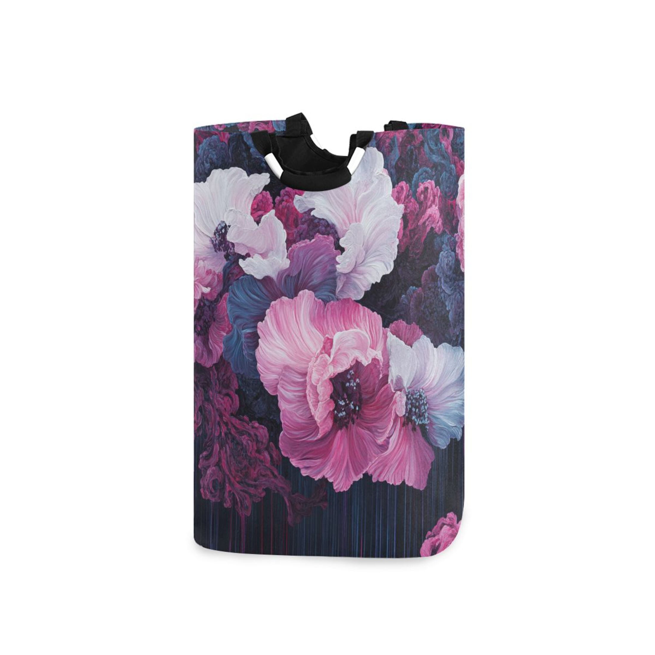Dreamy Flowers in Purple Laundry Basket with Handles 50L Collapsible ...